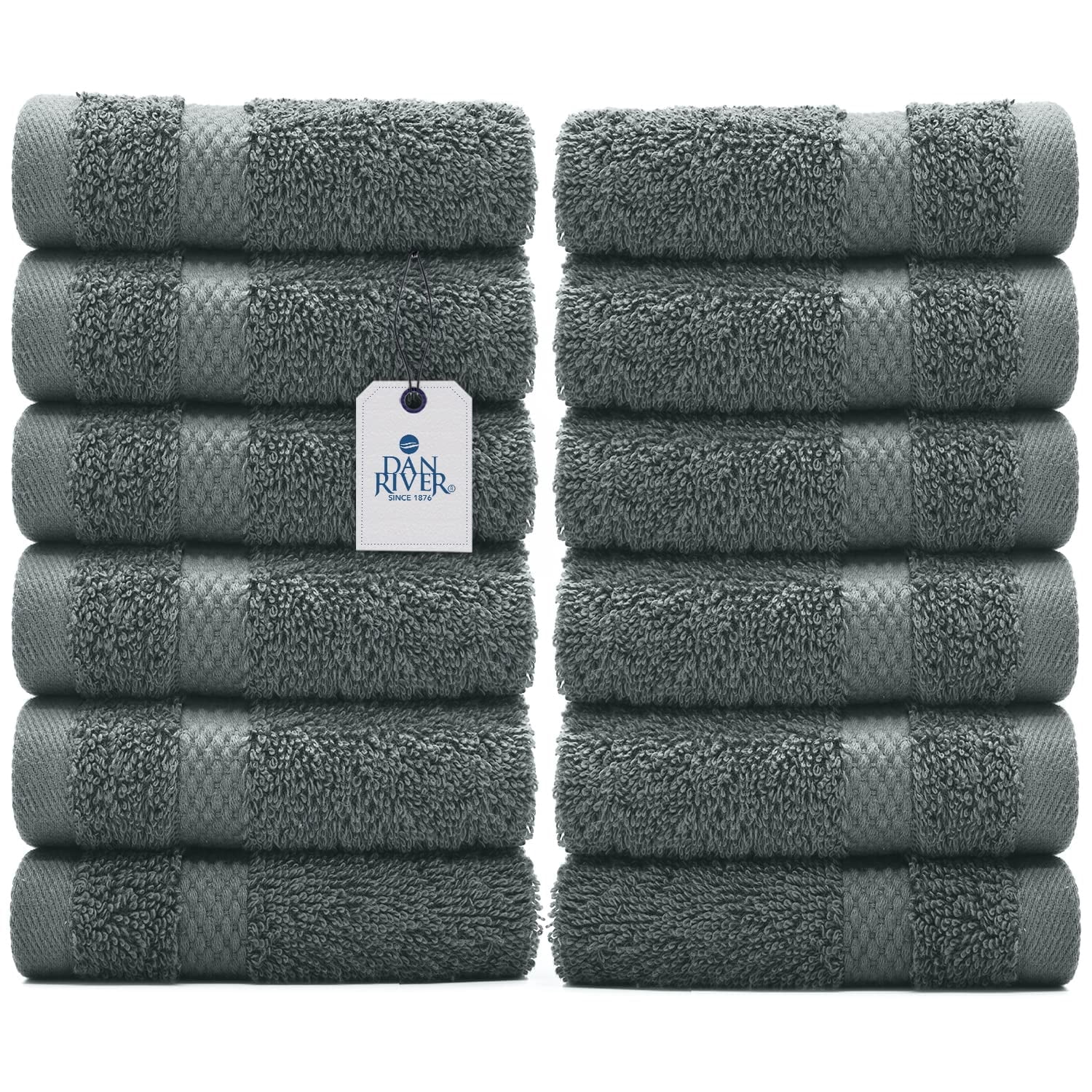 Dan River Cotton Face Towels 12 Pack 12x12 Inches Soft Absorbent Quick ...