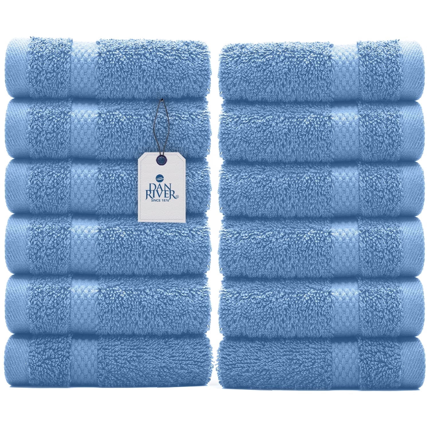 Dan River 100% Cotton Durable Face Washcloth Pack of 12 Soft, Absorbent ...