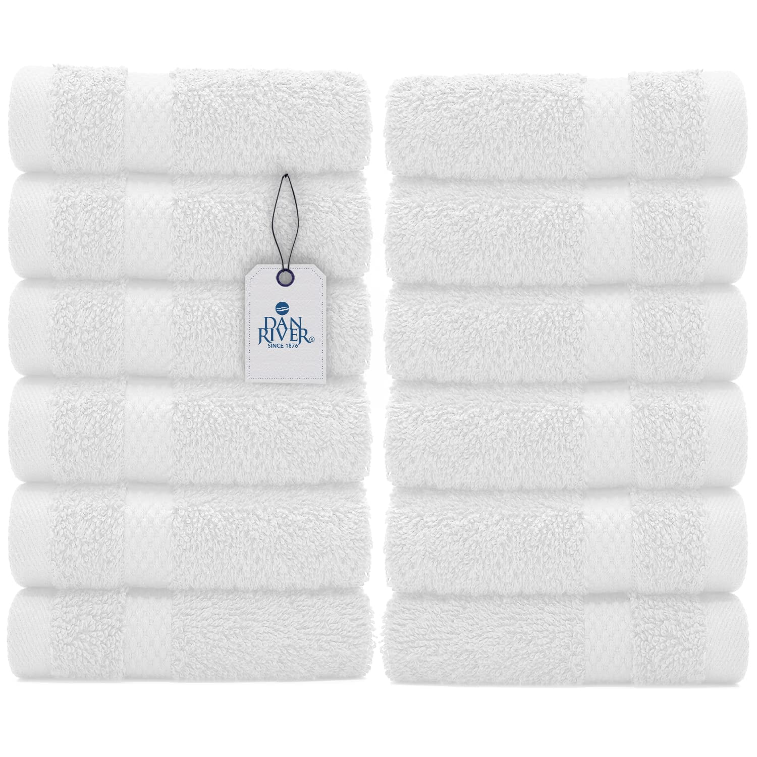 Dan River 100% Cotton Durable Face Washcloth Pack of 12 Soft, Absorbent ...