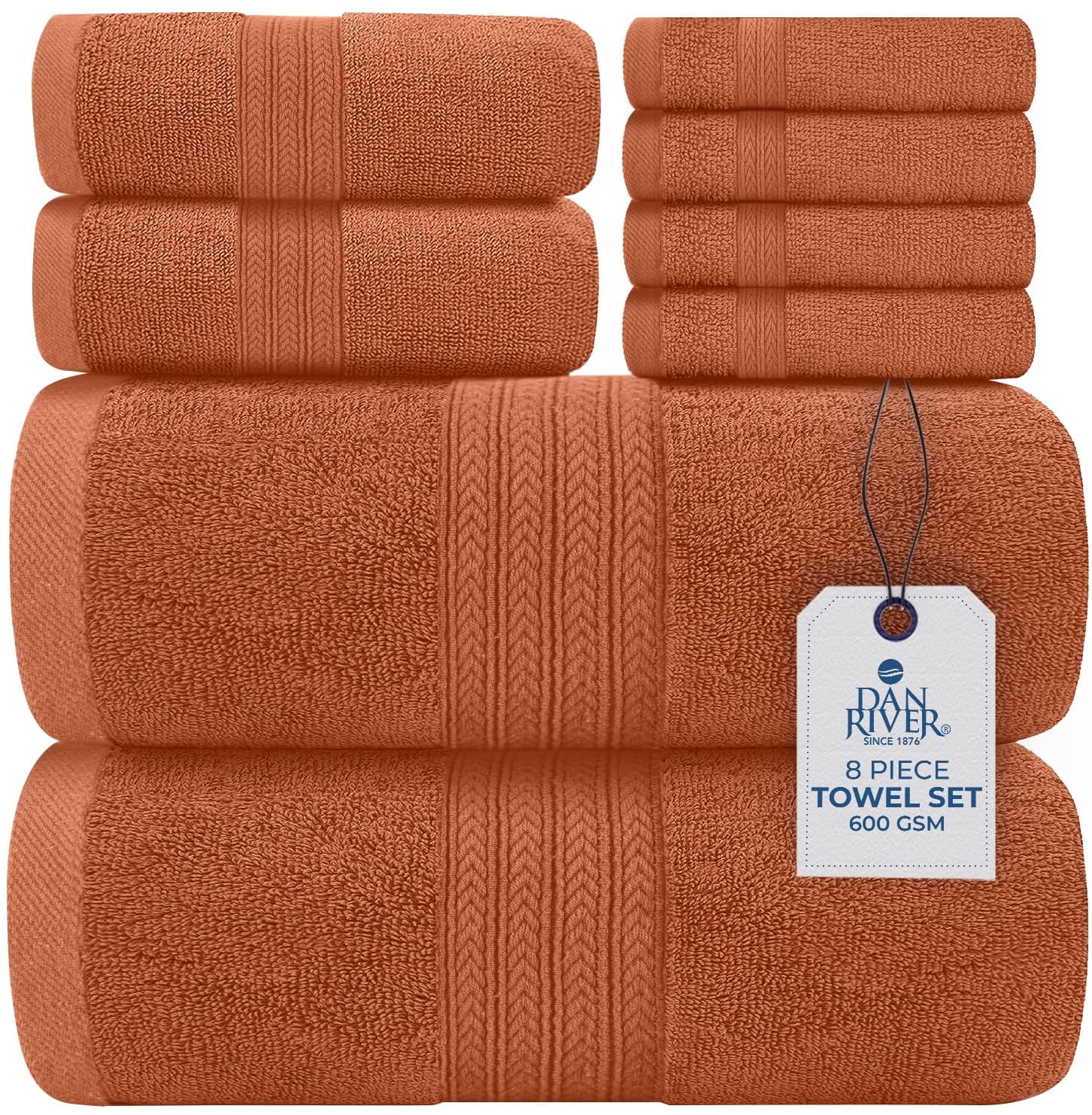 Dan River 8 Pc Hotel Plush Cotton Towel Set | 2 Bath Towels, 2 Hand ...