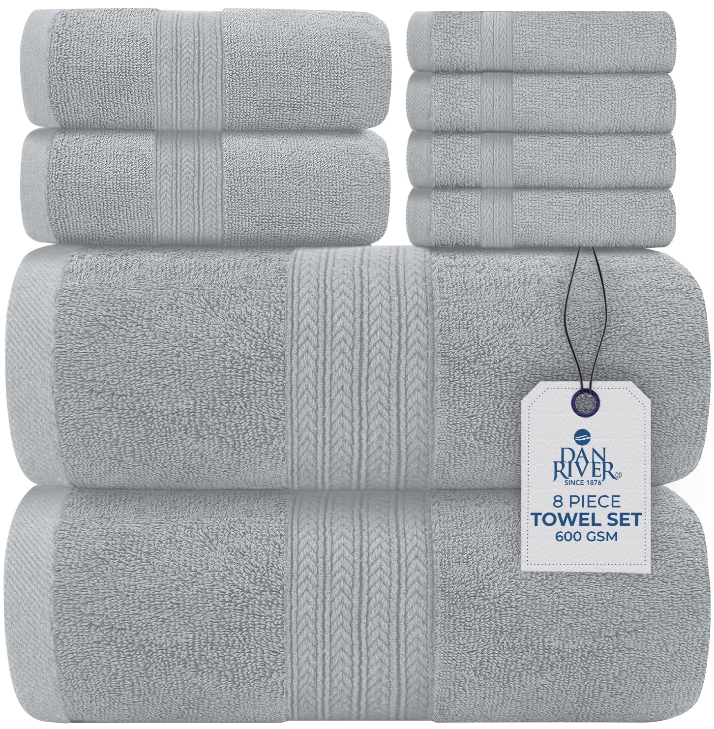 "Dan River Cotton Bath Towels 8-Piece Set, Soft Quick Dry, Silver ...