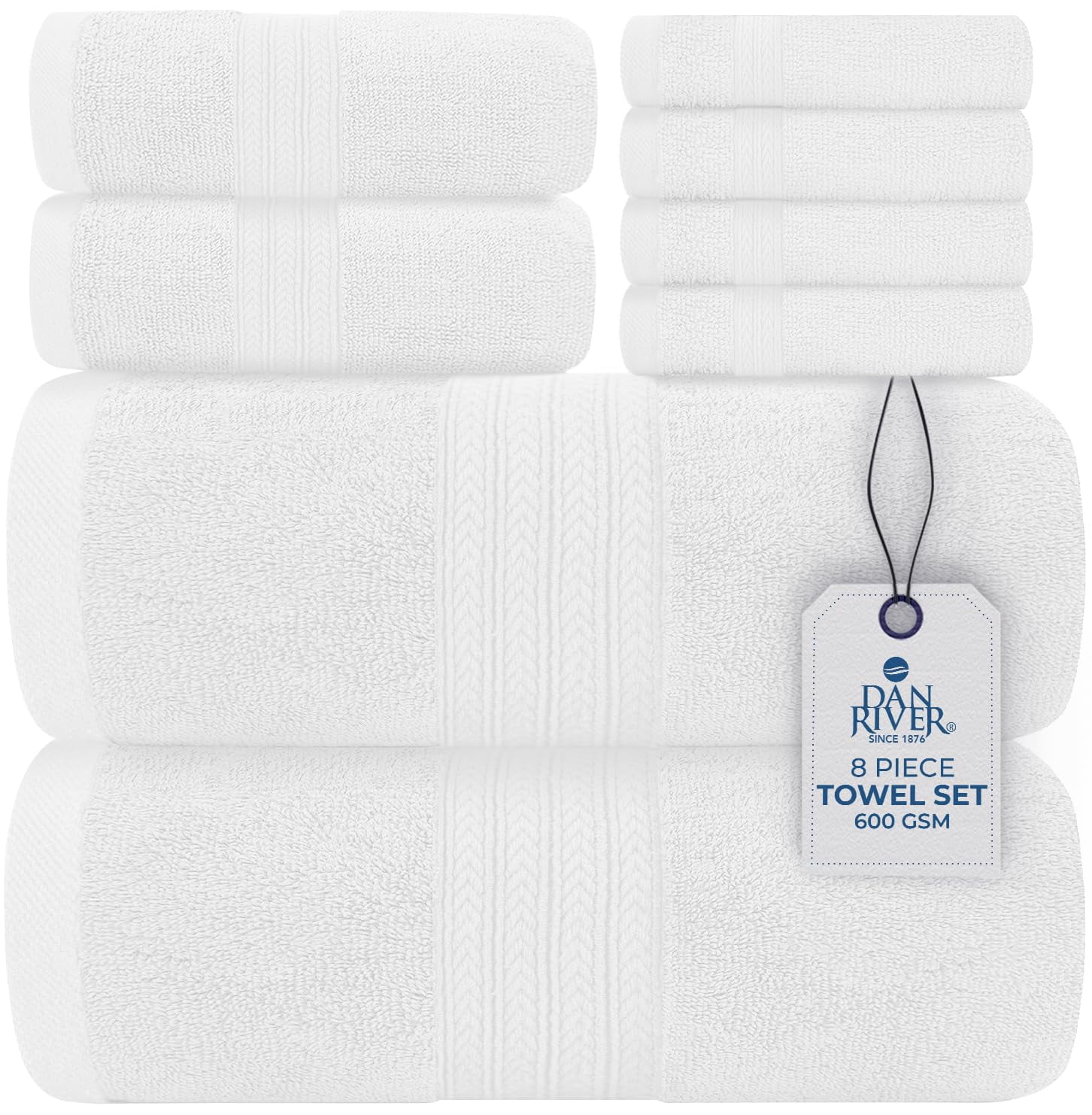 Dan River 100% Cotton Bath Towel 8-Piece Set Soft Quick Dry Towels for ...