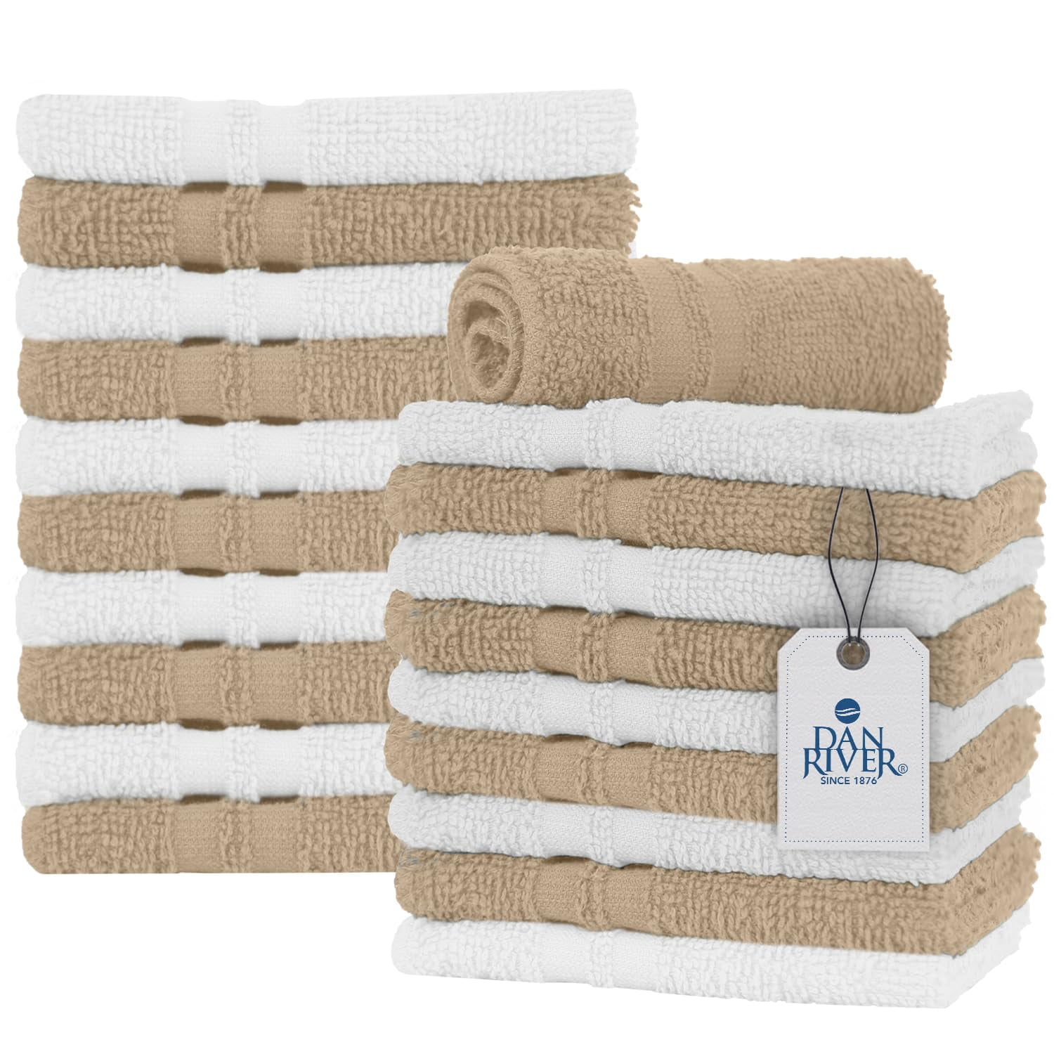 Dan River 100% Cotton High-Quality Assorted Washcloths Pack of 20 Soft ...