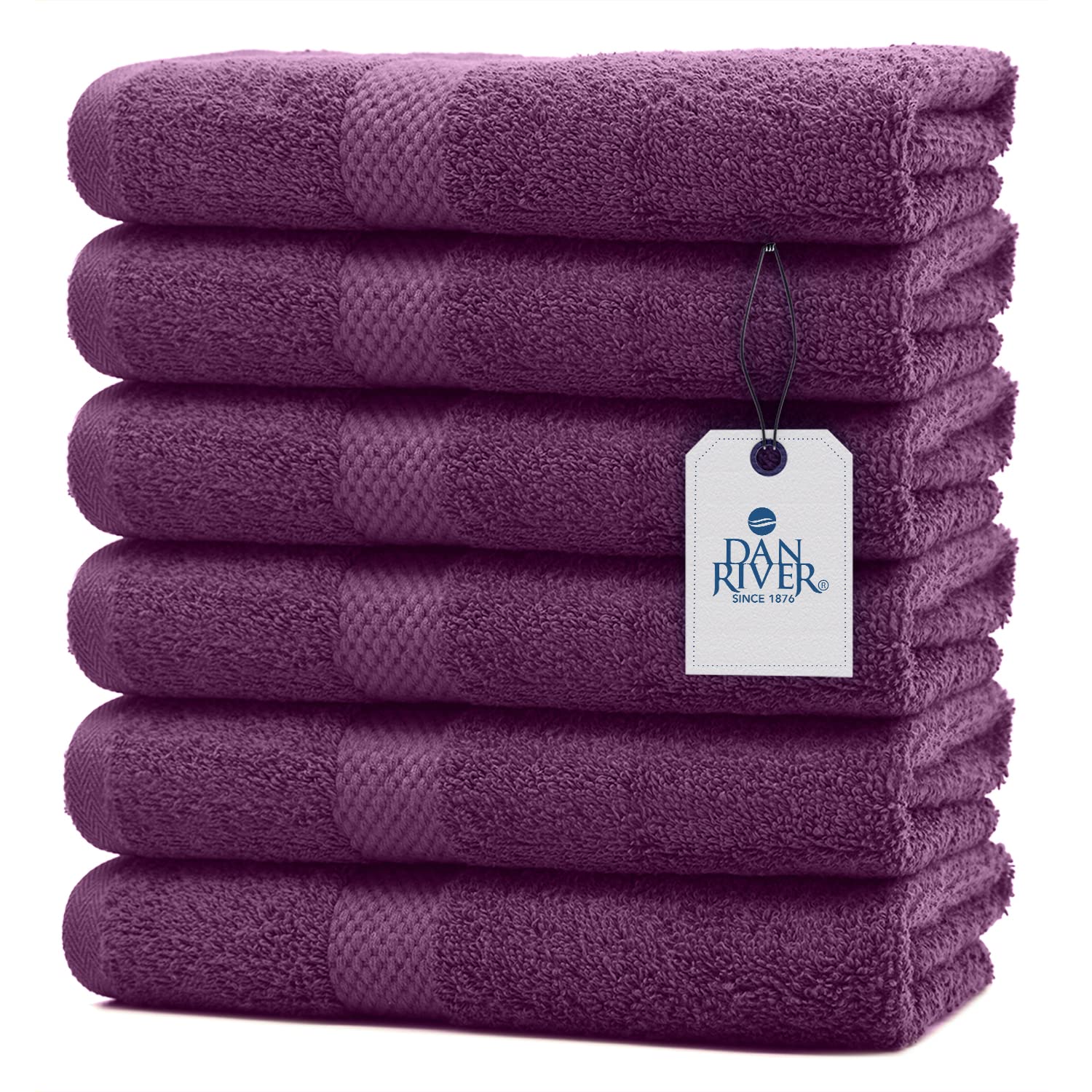 Dan River 100% Ring Spun Cotton Solid Hand Towel Pack of 6 Quick Dry ...
