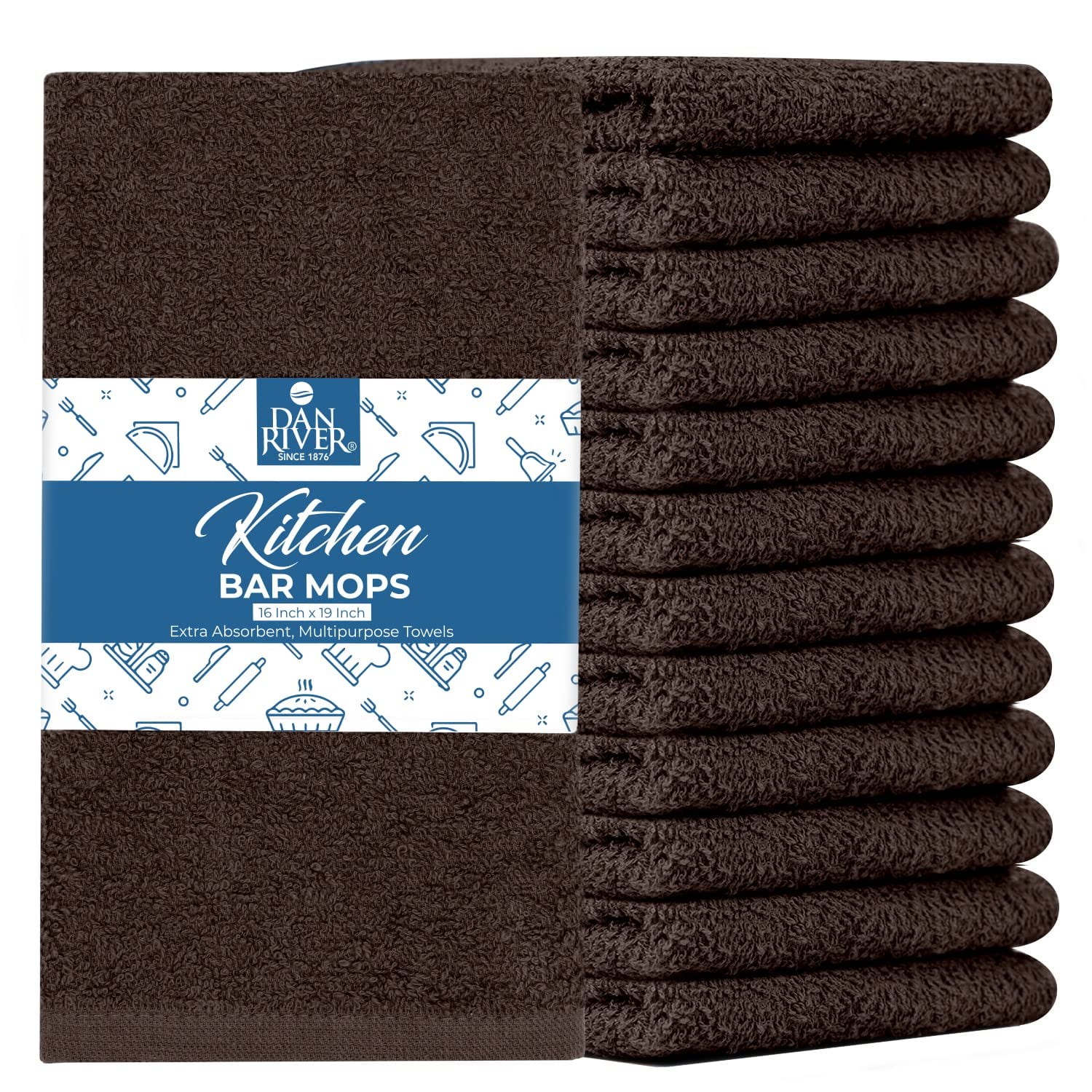 Dan River 100% Cotton Bar Mop Kitchen Towels Pack of 12 16x19 Inches ...