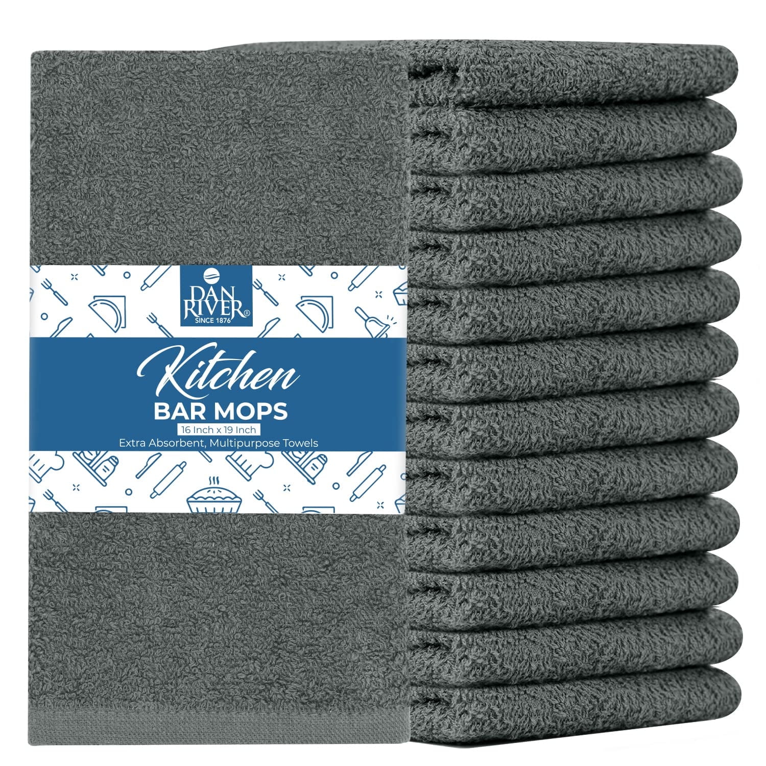 Dan River 100% Cotton Bar Mop Kitchen Towels, Quick Dry, Reusable ...
