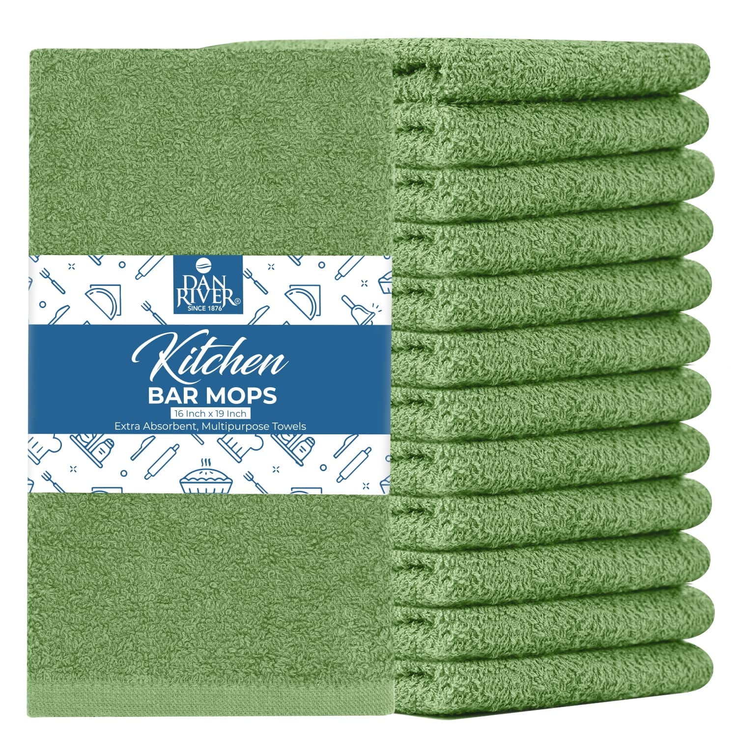 Dan River 100% Cotton Kitchen Towel Pack of 12, 16x19 Inch, Super ...