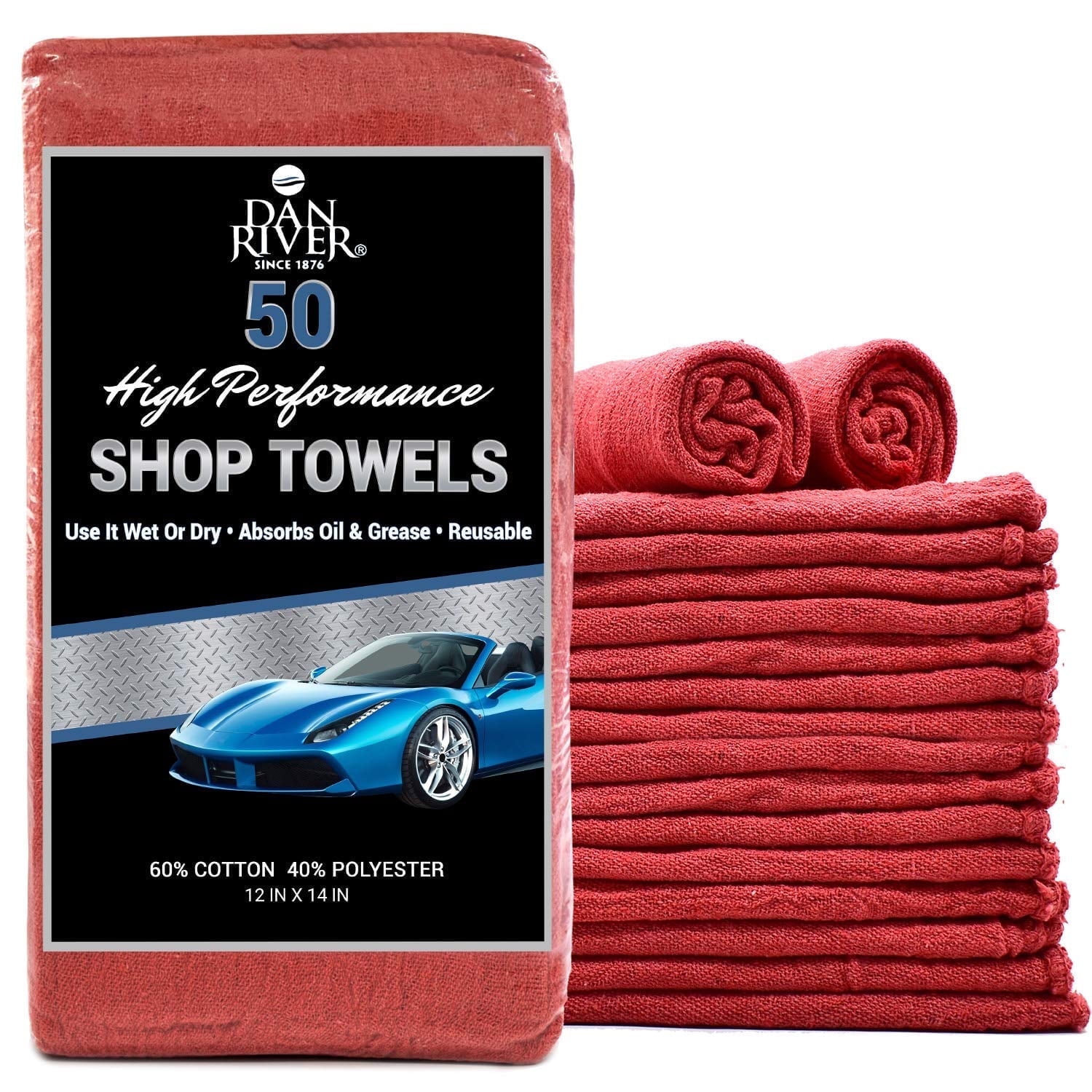 Dan River Premium Multipurpose Mechanic Shop Towels, Lint-Free, 50 Pack ...