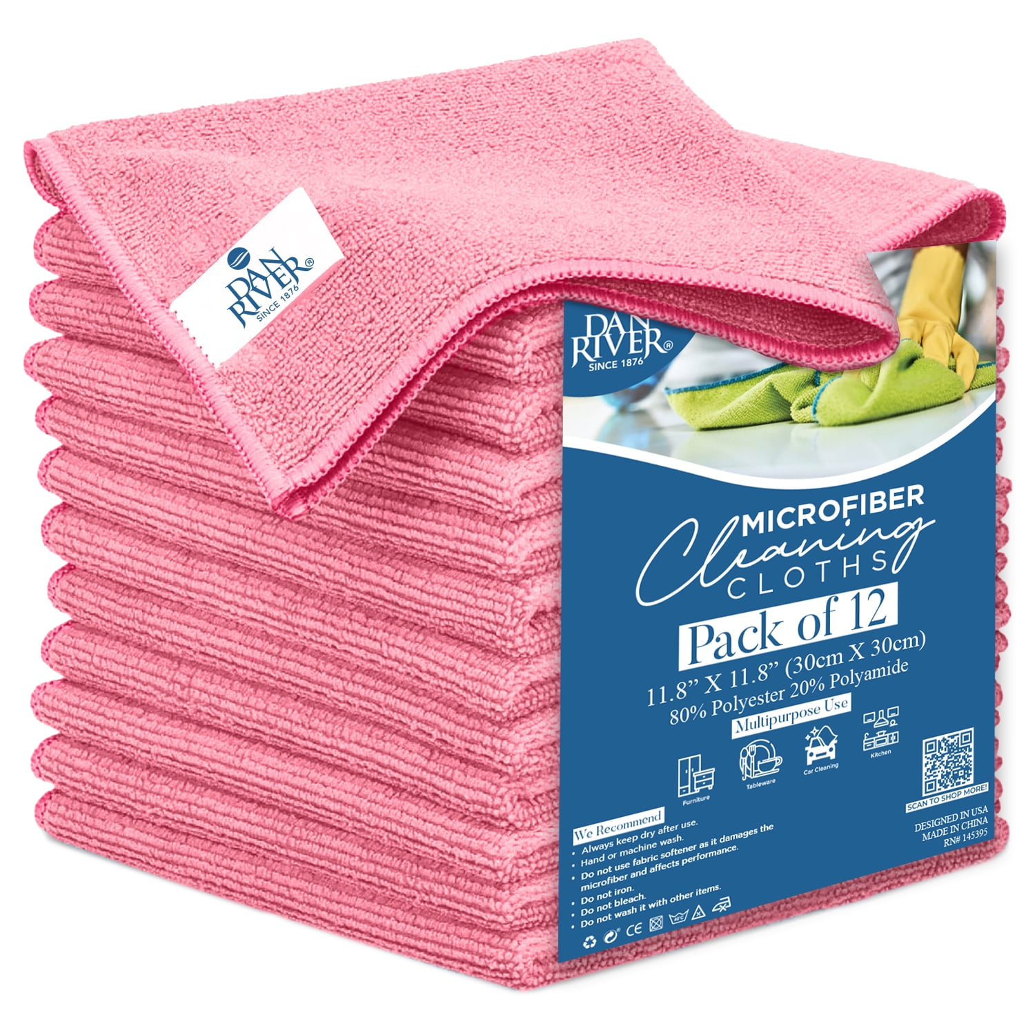 DAN RIVER Microfiber Cleaning Cloths - 12 Pack Cleaning Rags, Reusable ...