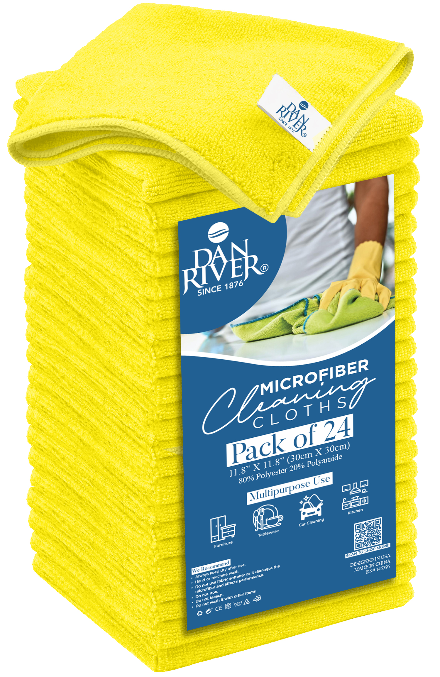 DAN RIVER Microfiber Cleaning Cloths - 24 Pack Cleaning Rags, Reusable ...