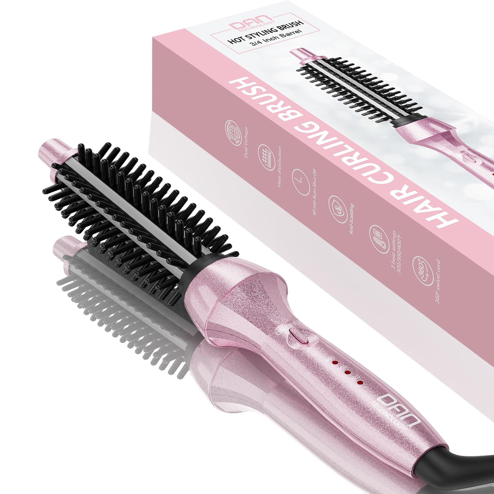 DAN Technology Curling Iron Brush, 1 inch, Ceramic, Pink, Adjustable ...