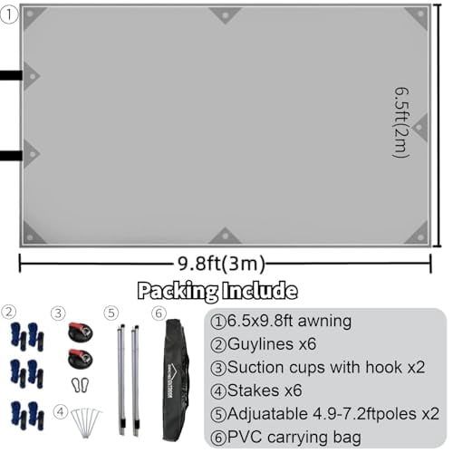 DANCHEL OUTDOOR Portable Suction Cups Car Awning 7.7lbs, Needn't Roof ...