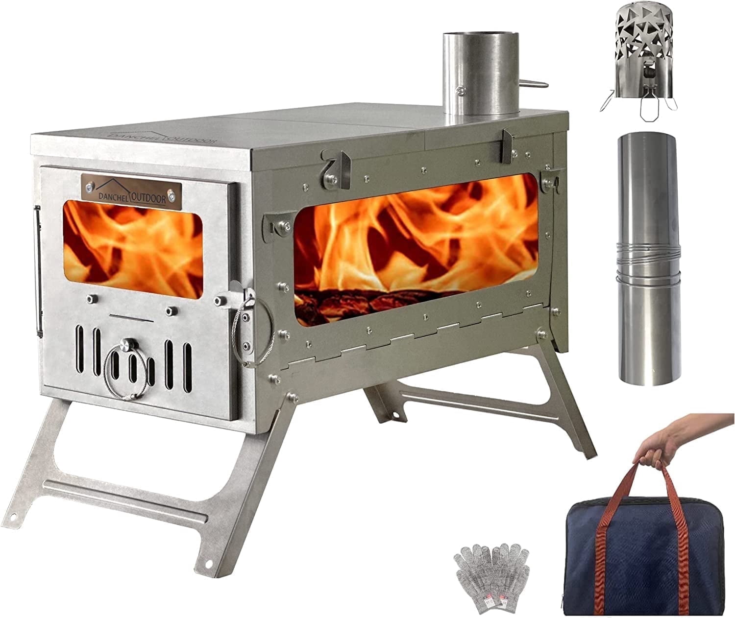 DANCHEL Outdoor TSG TA1 Titanium Camping Wood Stove with 2.2M Chimney ...