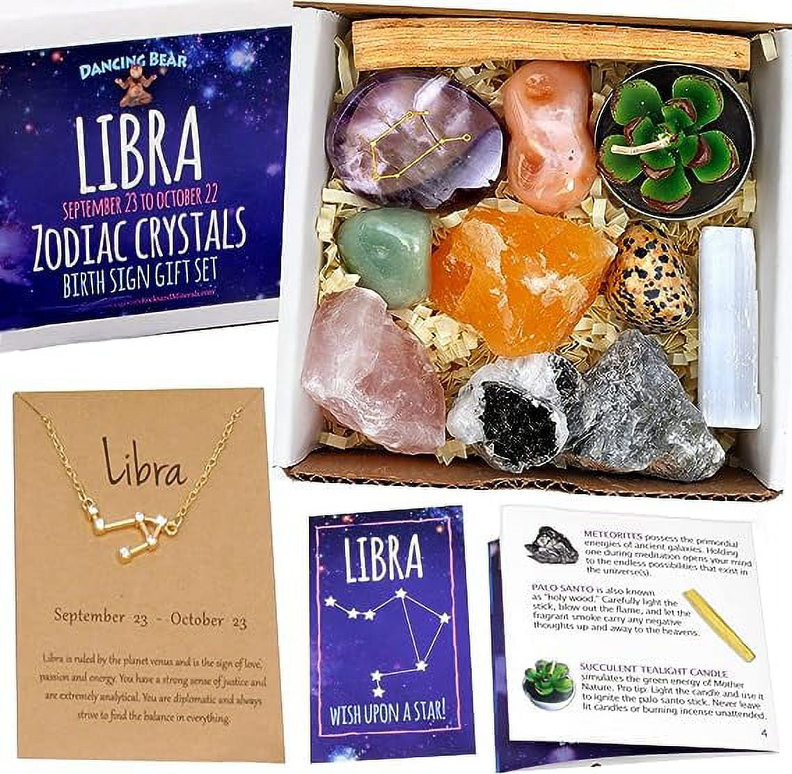 DANCING BEAR Libra Zodiac Healing Crystals Gift Set (14 Pc): 9 Stones ...