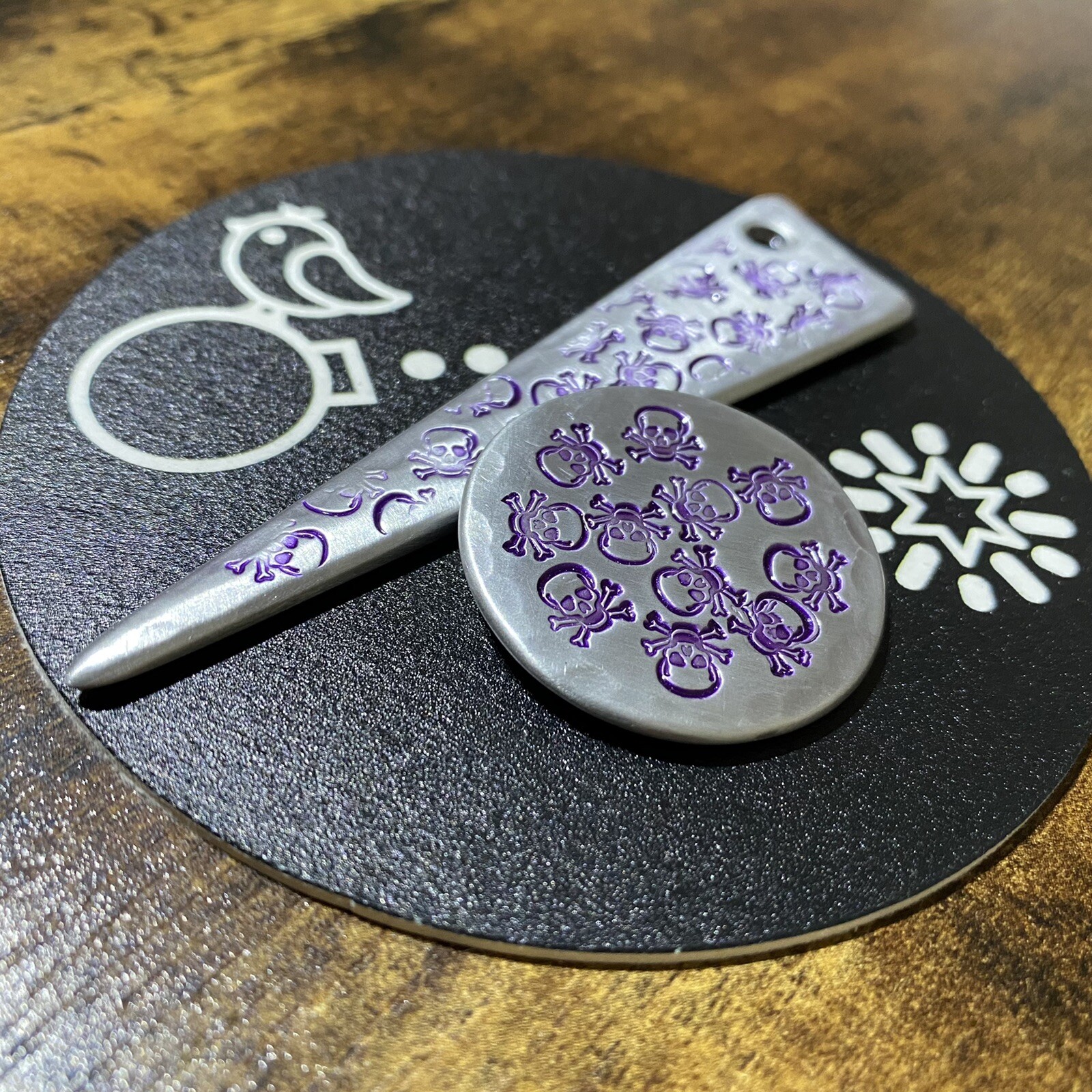 DANCING SKULLS! Hand Made Aluminum Golf Divot Tool/Ball Marker Combo ...