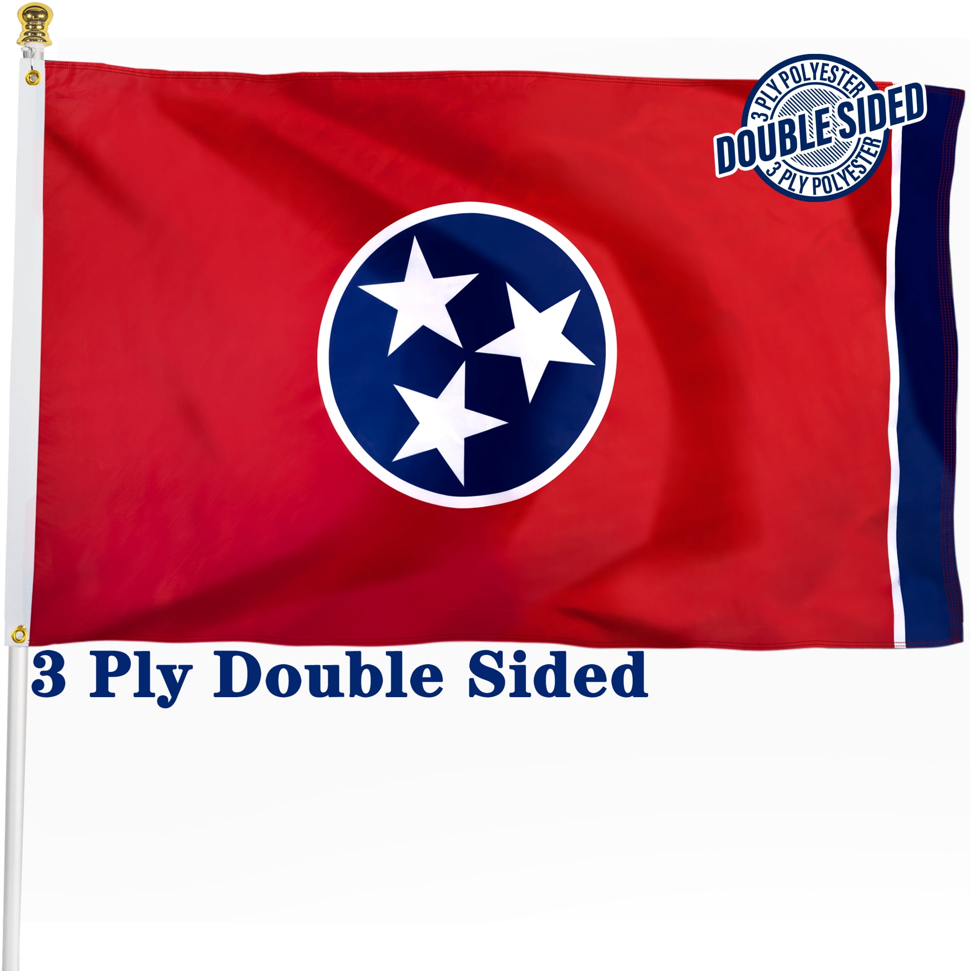 DANF Double Sided Tennessee State Flag 3x5 ft, Heavy Duty 3 Ply Durable ...