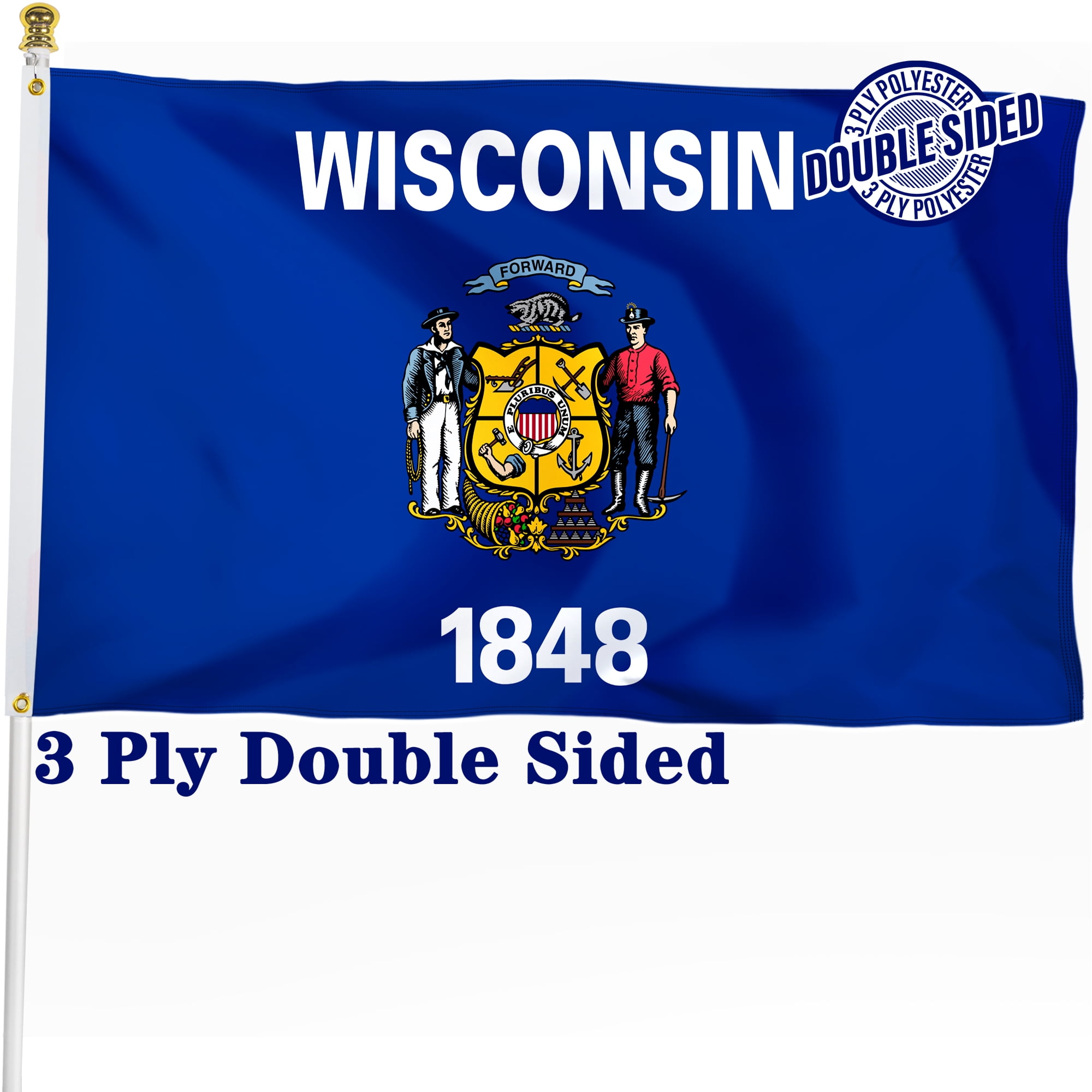 DANF Double Sided Wisconsin State Flag 3x5 ft, Heavy Duty 3 Ply Durable ...