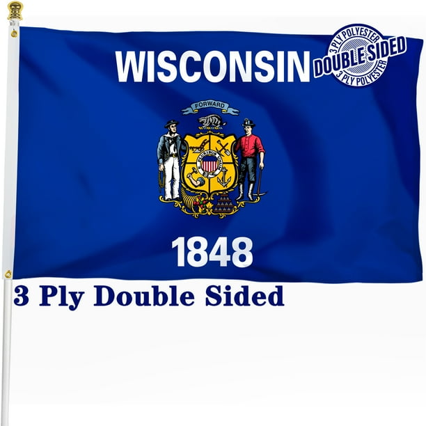 DANF Double Sided Wisconsin State Flag 3x5 ft, Heavy Duty 3 Ply Durable ...