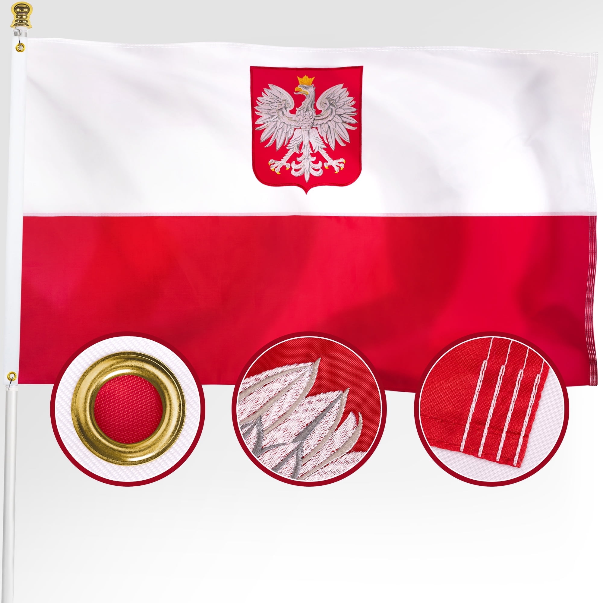 DANF Embroidered Poland Ensign Polish Flag 3x5 ft Outdoor, Double Sided ...
