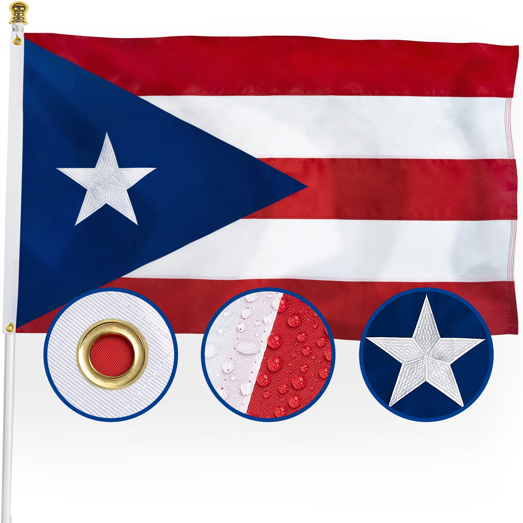 DANF Embroidered Puerto Rico Flag 3x5 Outdoor, Double Sided Heavy Duty ...