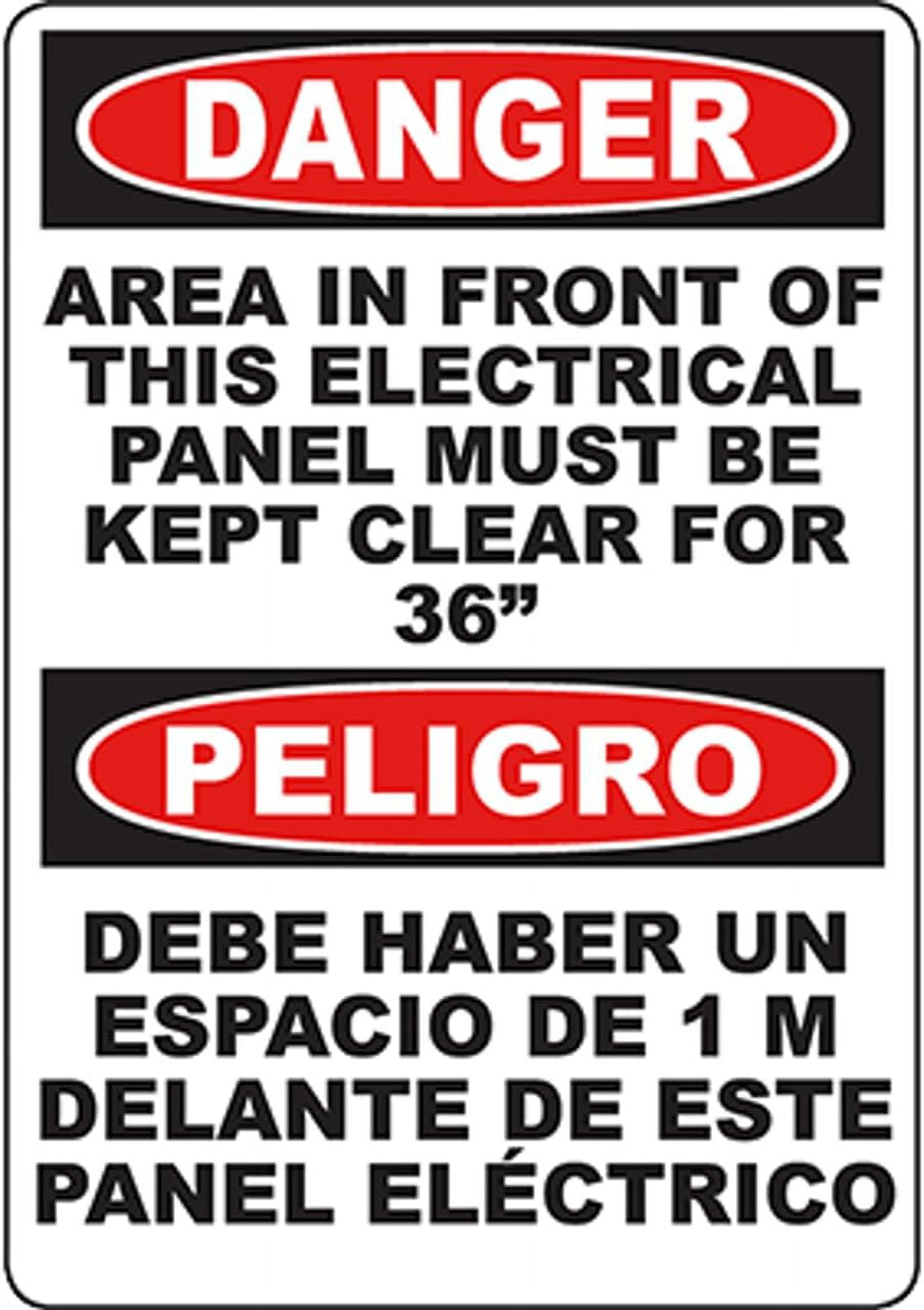 DANGER Electrical Panel Must Be Kept Clear 36-Inches Bilingual Sign ...