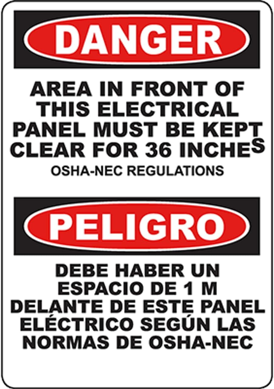 DANGER Electrical Panel Must Be Kept Clear Bilingual OSHA Sign Safety ...