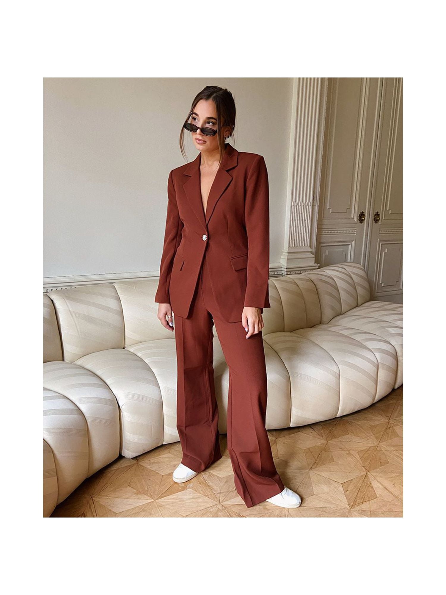 DANIELLE BERNSTEIN Womens Brown Wear To Work Blazer Jacket M - Walmart.com