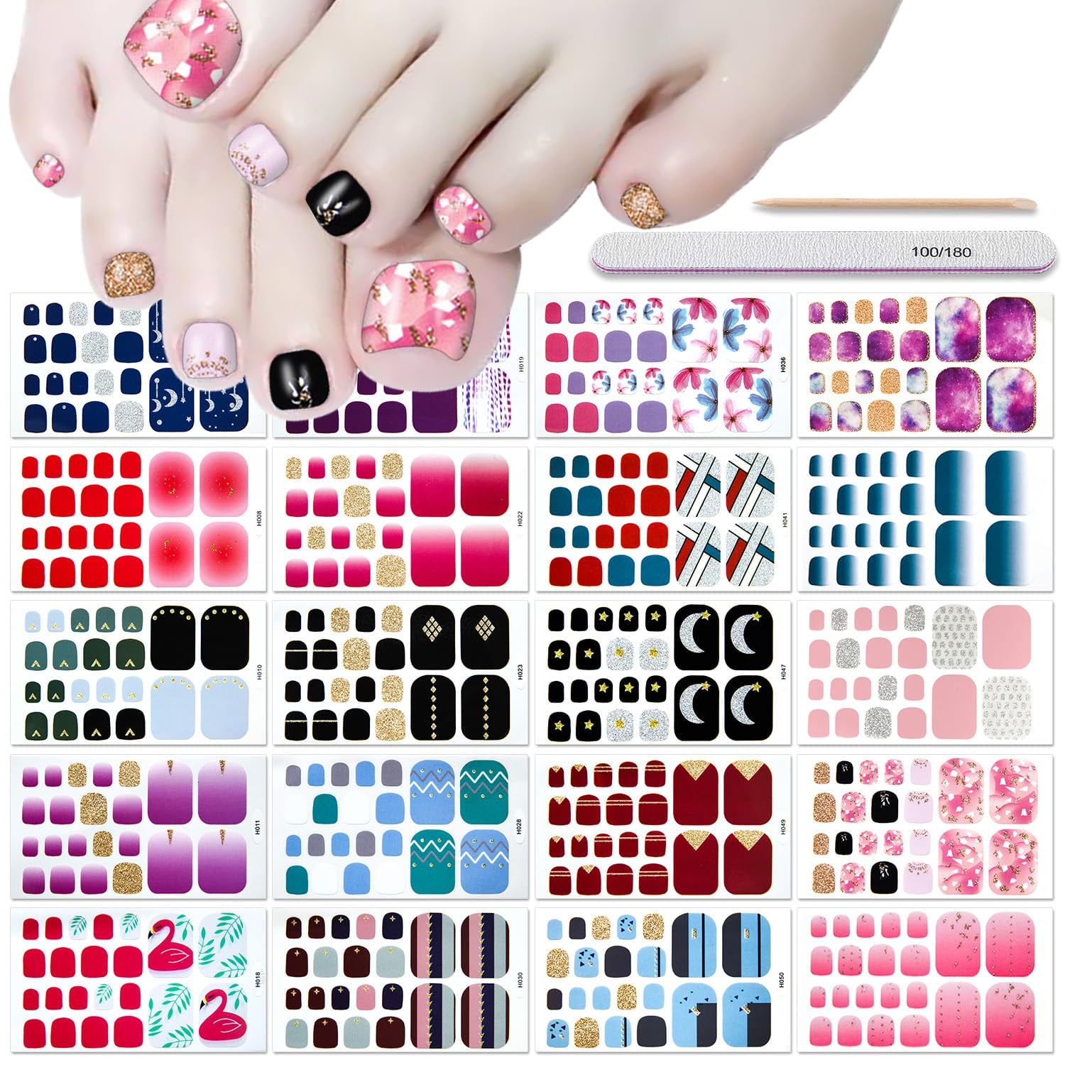 DANNEASY 20 Sheets Toe Nail Stickers Full Nail Wraps Self Adhesive ...