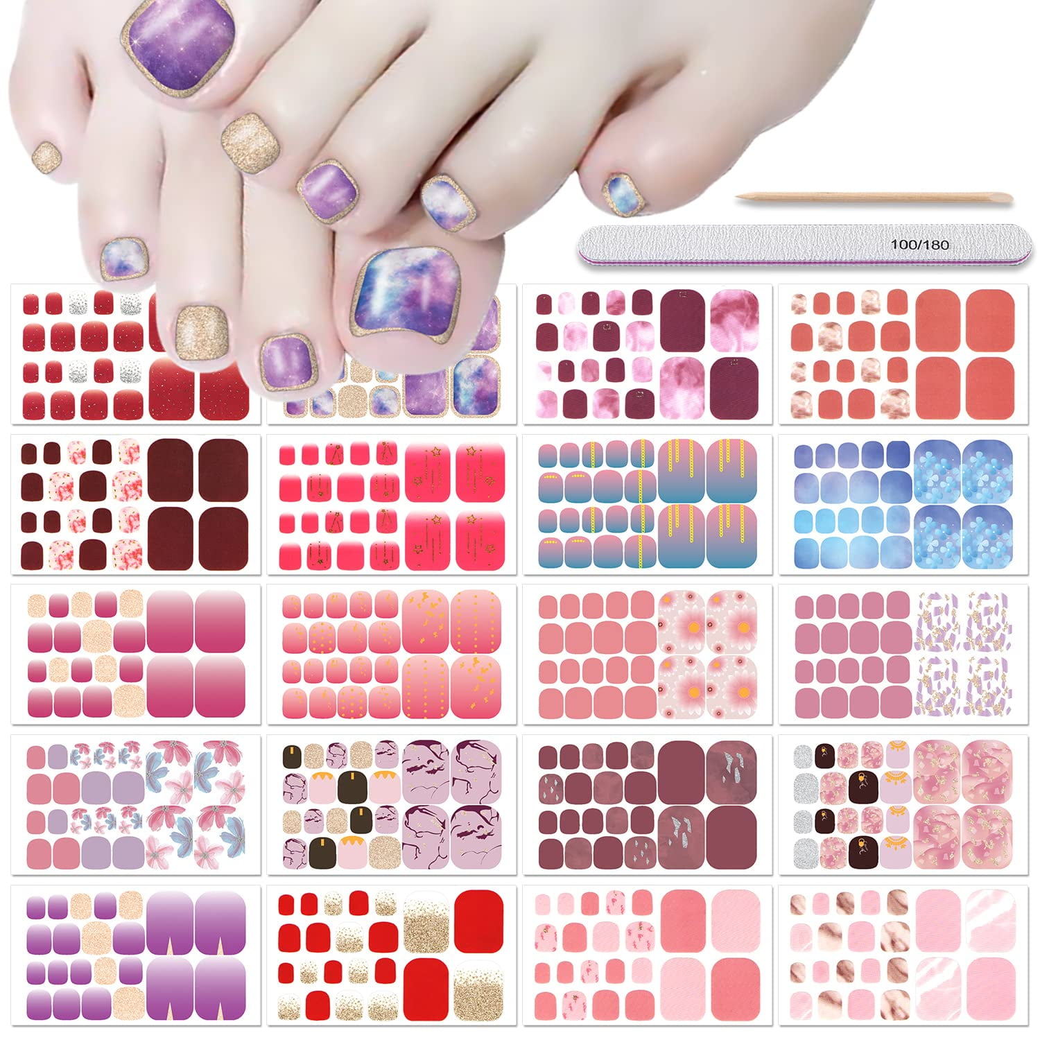 DANNEASY 20 Sheets Toe Nail Stickers Toenail Polish Nail Wraps for ...