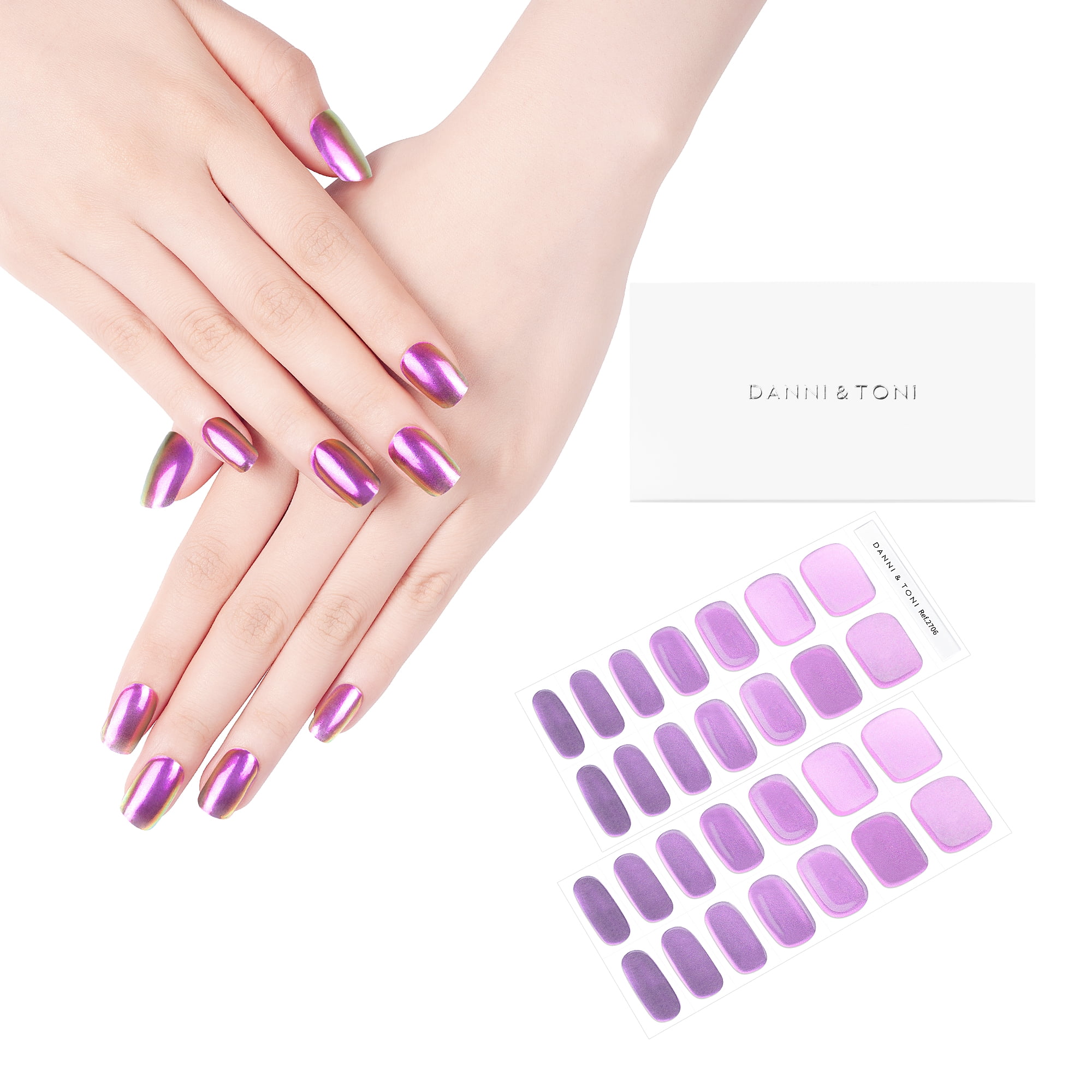 DANNI & TONI Semi Cured Gel Nail Strips Metallic Purple (Lustre Luxe ...