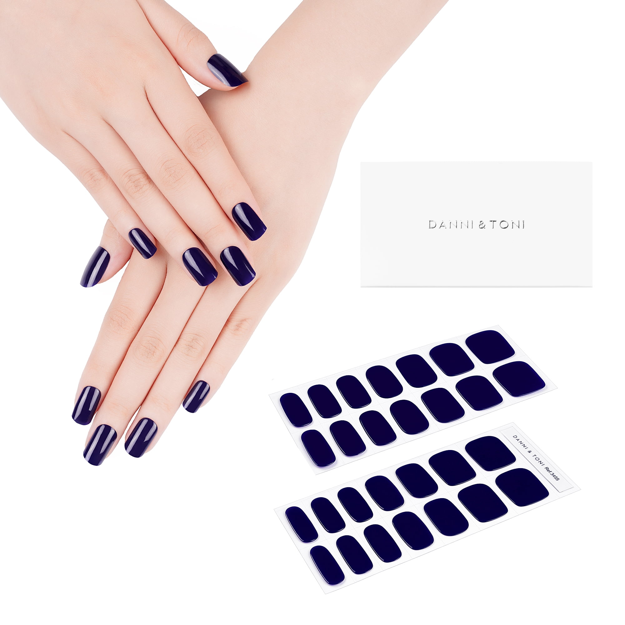 DANNI & TONI Semi Cured Gel Nail Strips Navy Blue (In The Navy) Gel ...