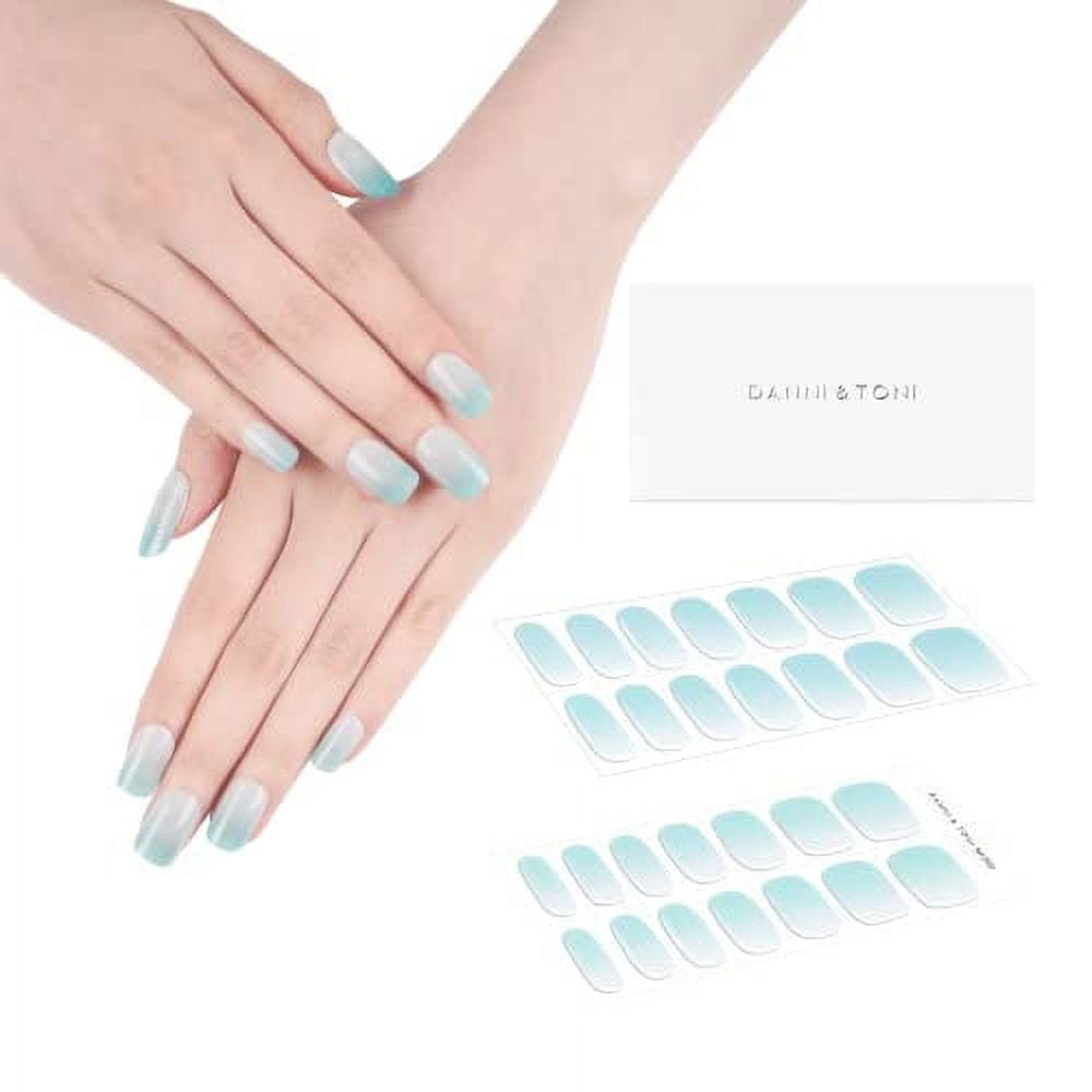 DANNI & TONI Semi Cured Gel Nail Strips Ombre (Pastel Peridot) White ...