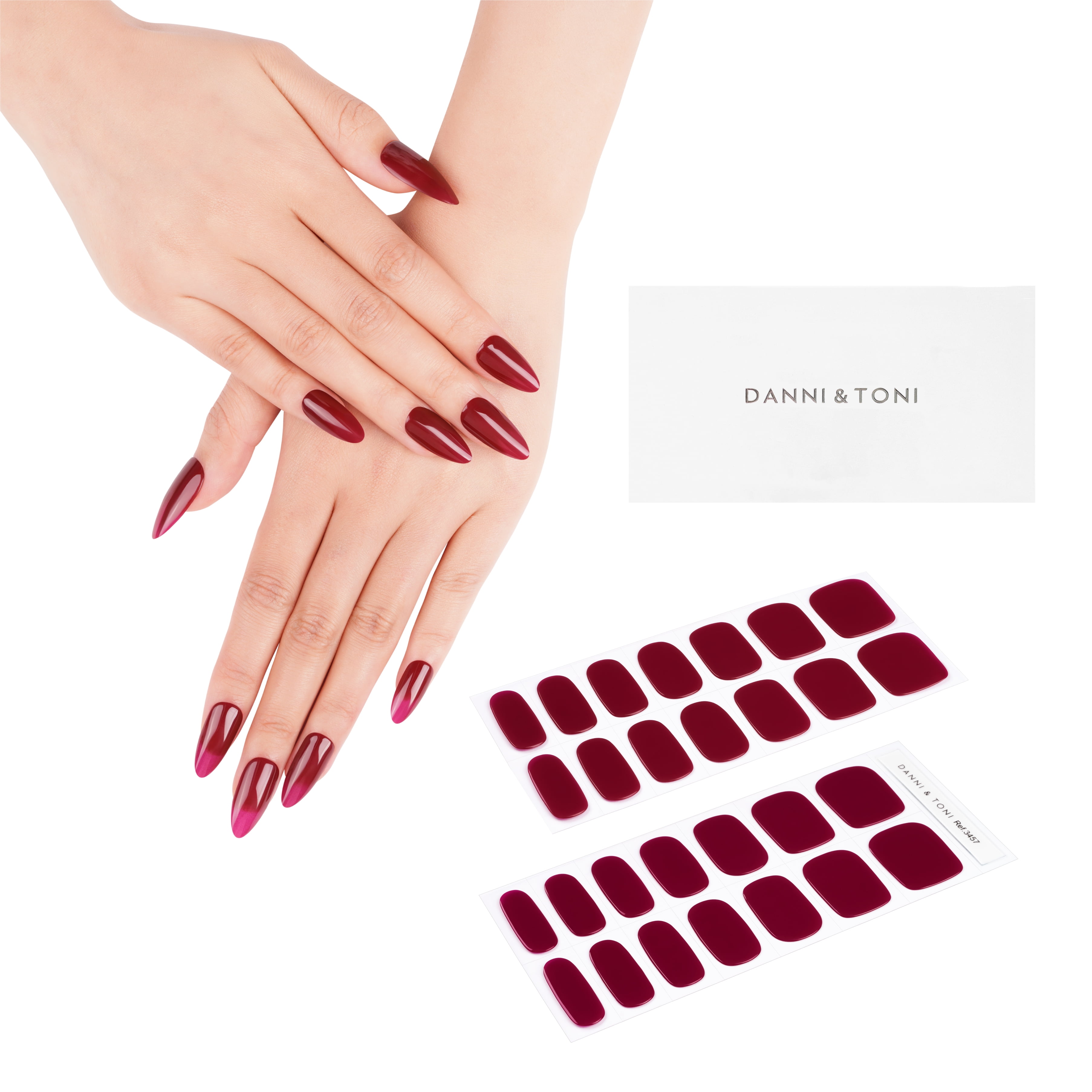 DANNI & TONI Semi Cured Gel Nail Strips (Sultry Cinders) Burgundy Gel ...