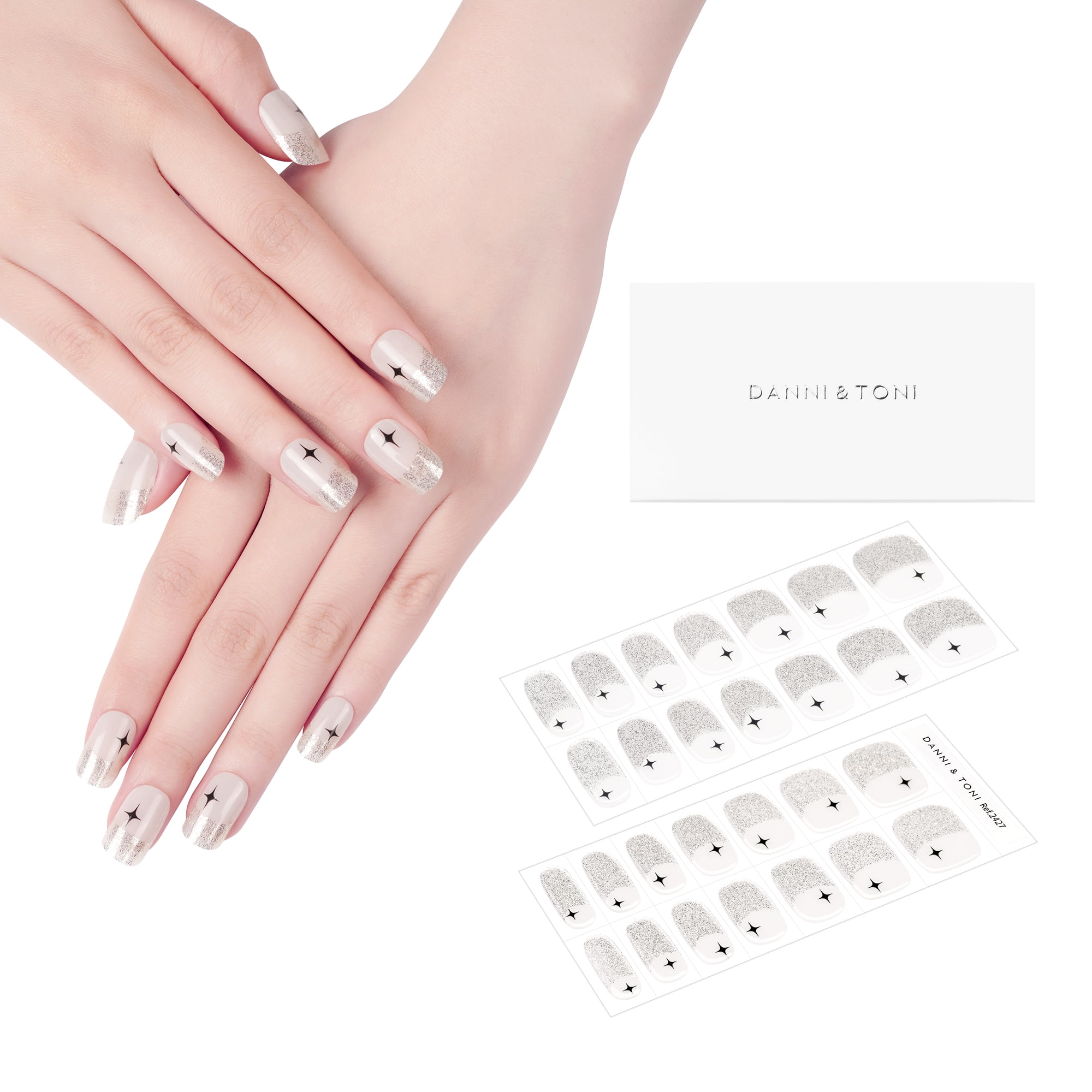 DANNI & TONI Semi Cured Gel Nail Strips White French (Starry Serenade ...