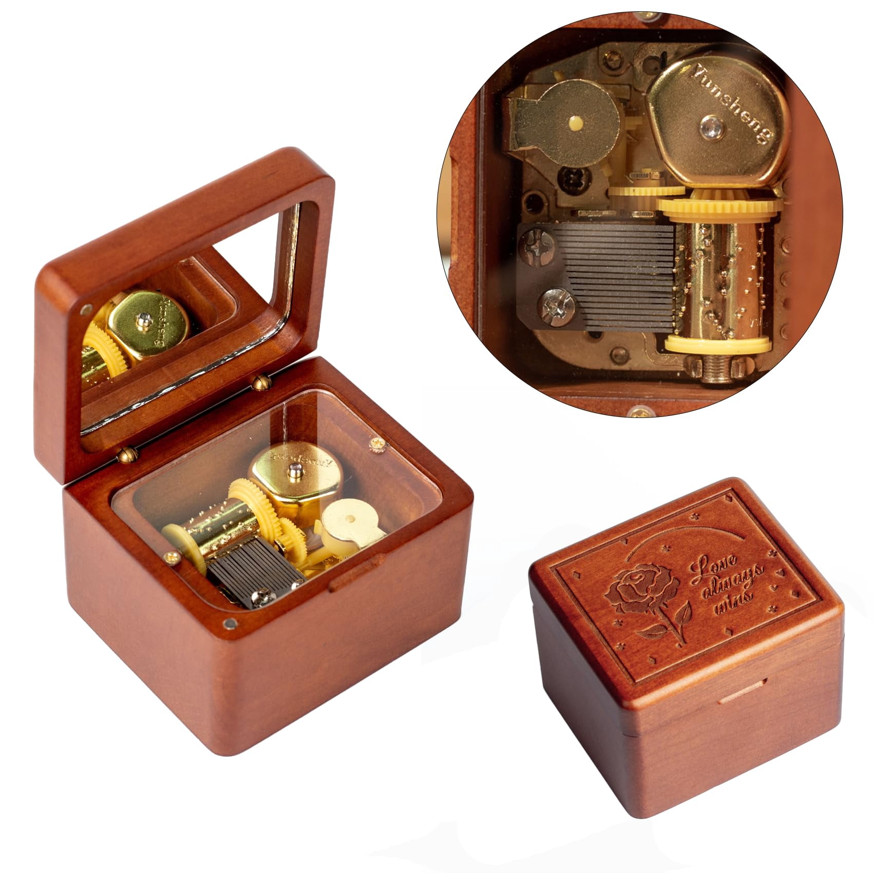 DANVON Wind Up Mechanism Solid Wood Music Box,Antique Engraved Musical ...