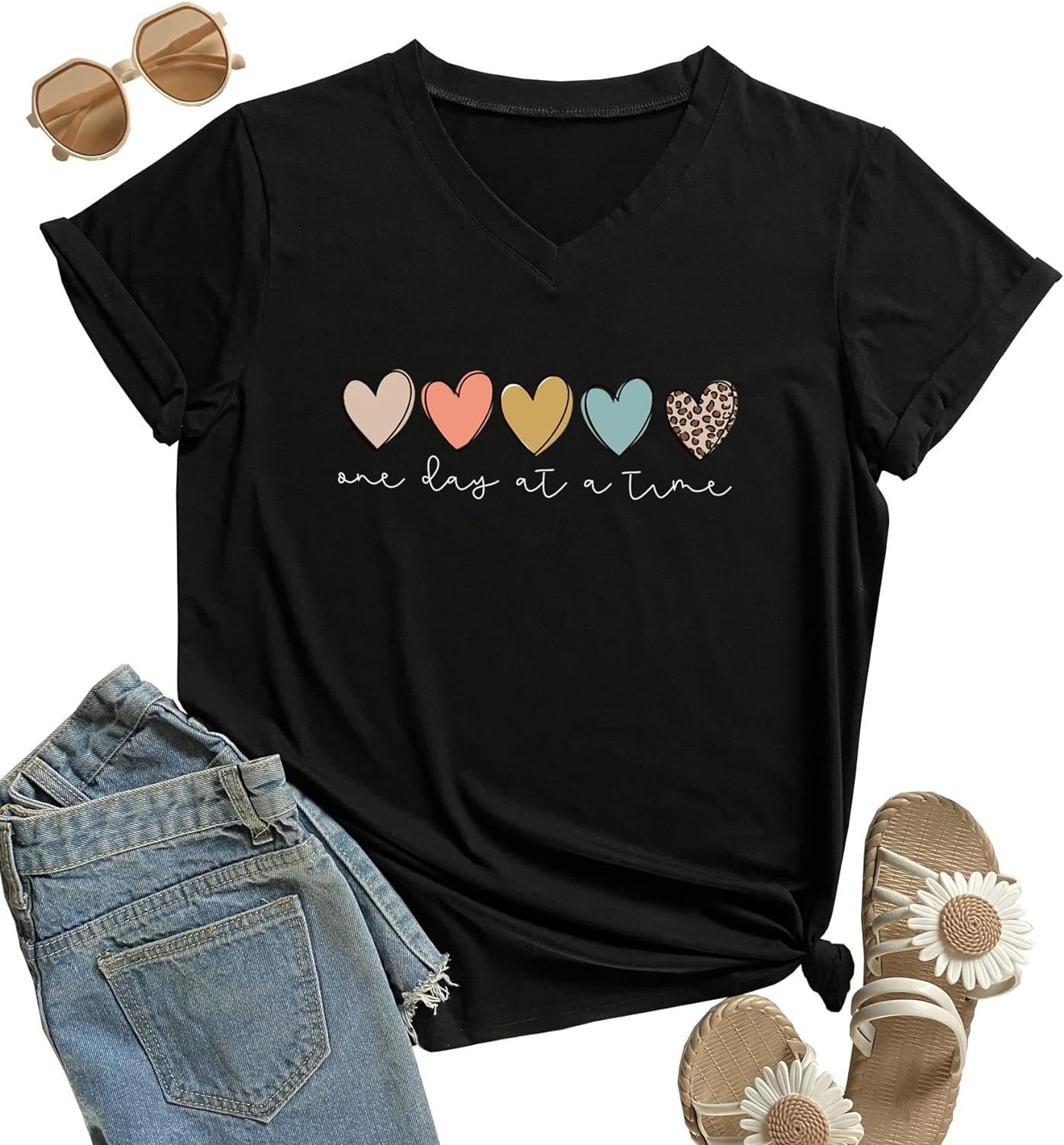 DANVOUY Graphic Tees for Women Funny Cute V-Neck Shirt Tops - Walmart.com