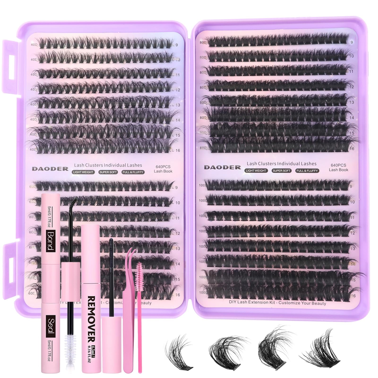 DAODER Thick Lash Extension TSF6 Kit 640pcs 40D+60D+80D+100D Fluffy ...