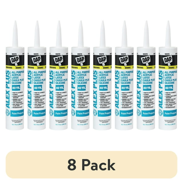 (8 pack) DAP Alex Plus 10.1 oz White All Purpose Acrylic Latex Caulk ...