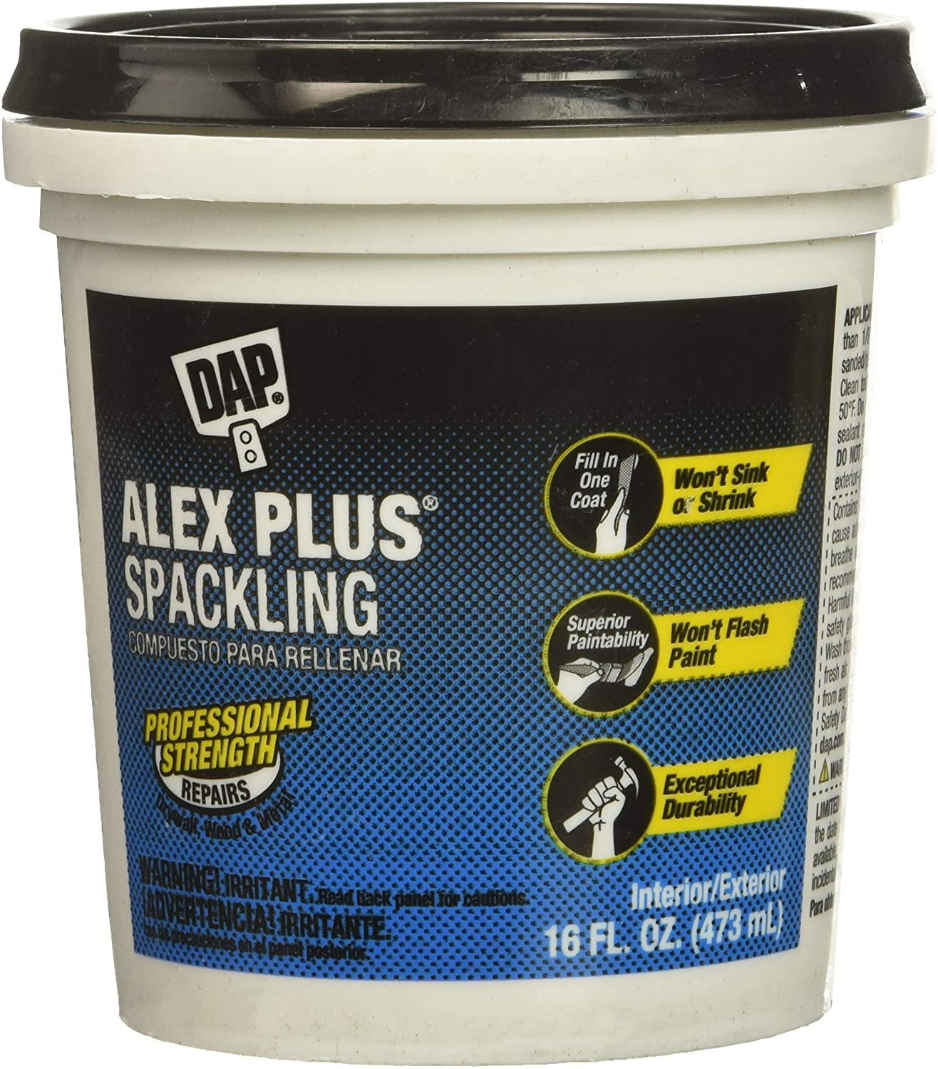 DAP Alex Plus Spackling - All-Purpose Wall Filler, Latex - 16.0 fl oz ...