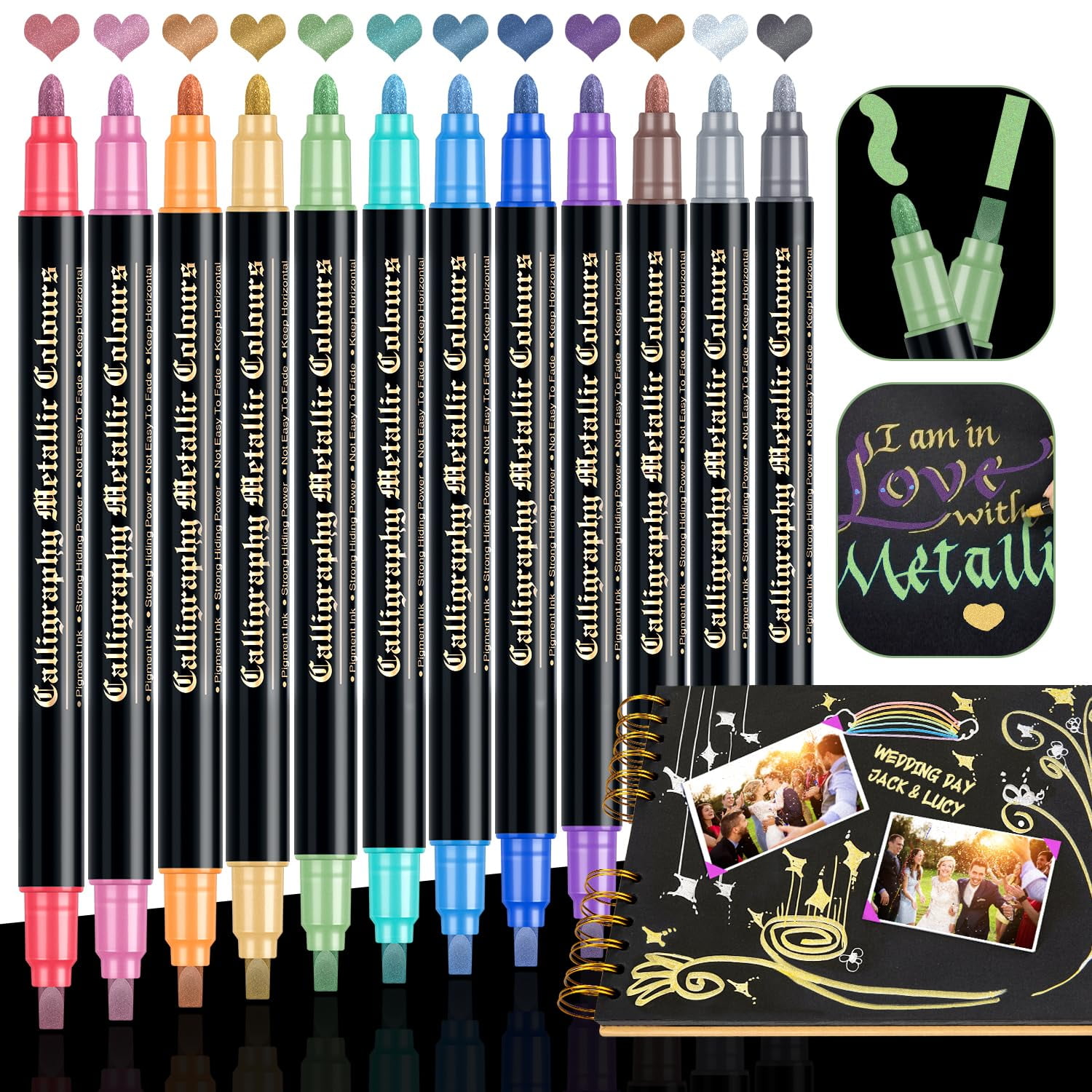DAPAWIN Metallic Markers for Scrapbooking: 12 Markers, Metallic Pens ...