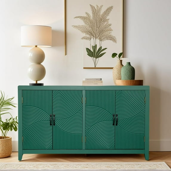 DAPHOHAVEN Green Solid Wood Sideboard Buffet Cabinet with Storage ...