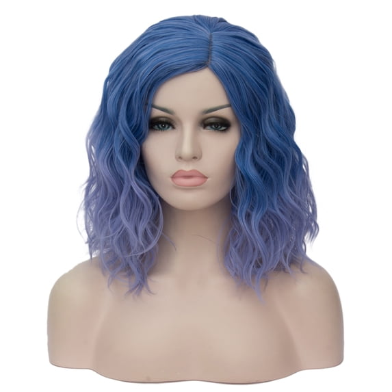 DAPRZIY Blue Wig for Women Girls Short Curly Wavy Bob Wig Blue Hair ...