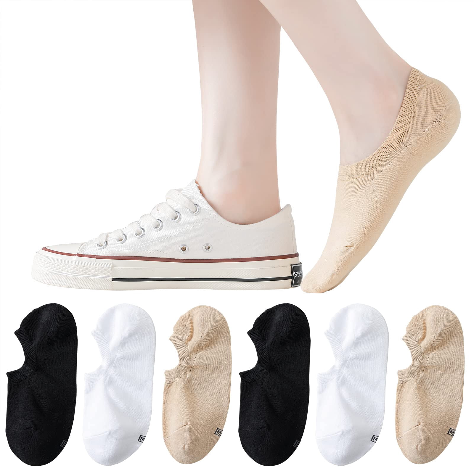 DAPRZIY No Show Socks Women Cotton Low Cut Flat Boat Liner Socks Non ...
