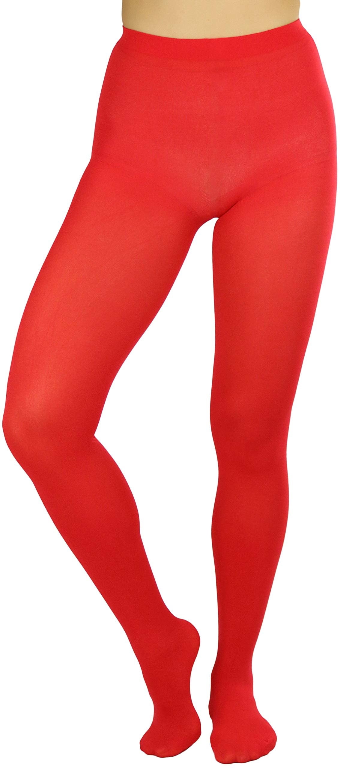 DAPRZIY Women's Opaque Solid Color Nylon Tights Pantyhose Hosiery - Red ...