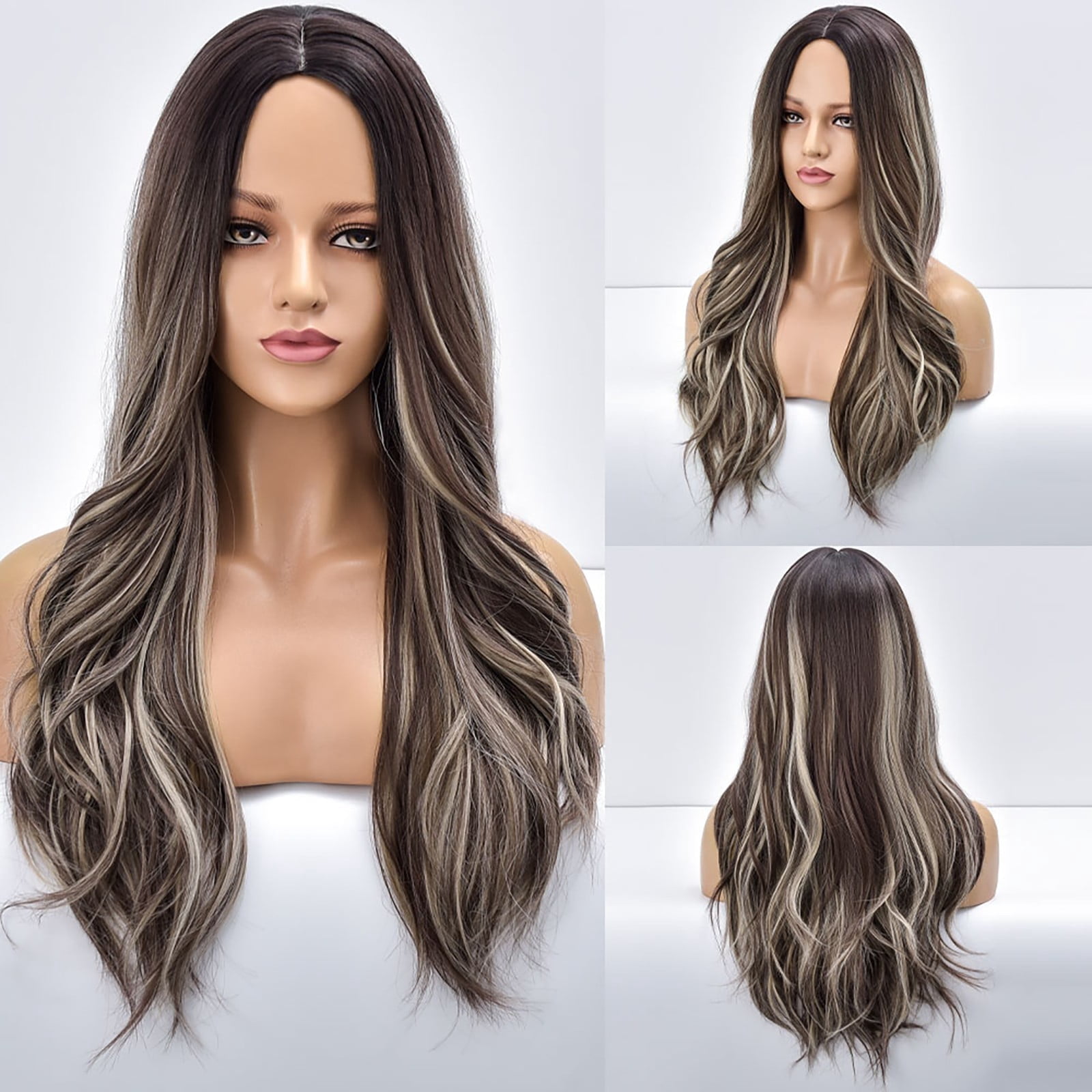 DAPRZIY Women's Wigs, Medium Parted Long Curly Hair, Dyed Gradient Wigs ...