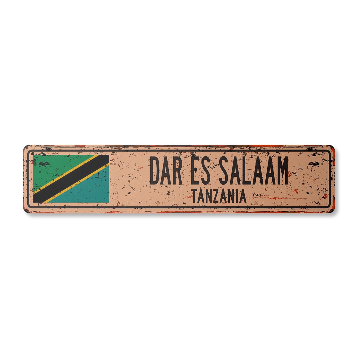 DAR ES SALAAM TANZANIA Vintage Plastic Street Sign Tanzanian flag city ...