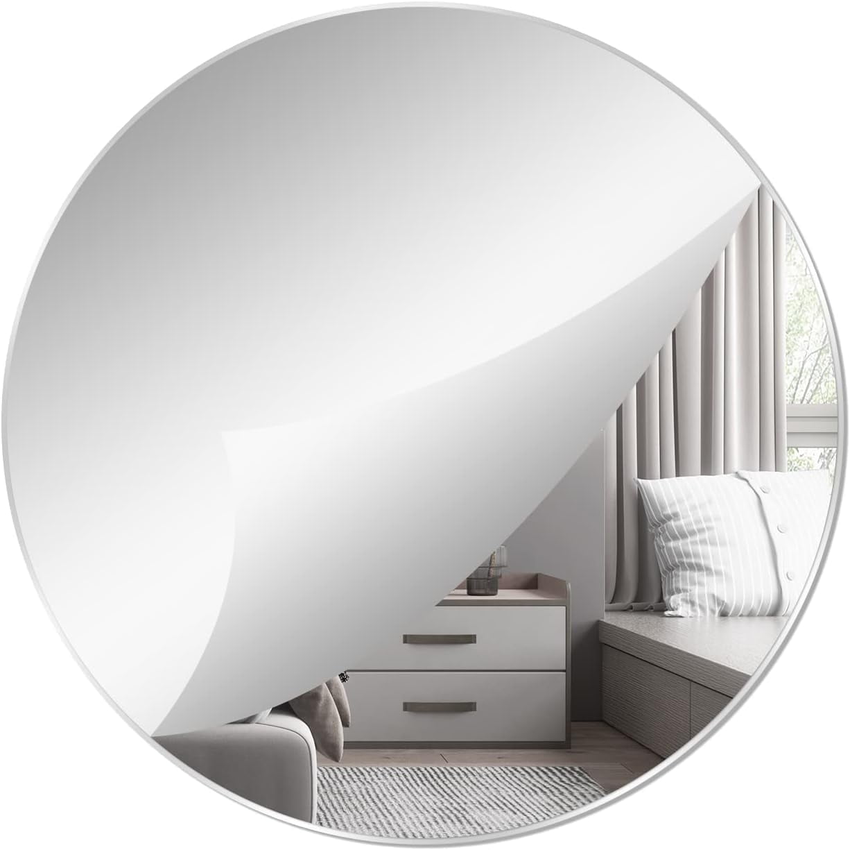 DARENYI 12'' Round Wall Mirror Self Adhesive Non Glass Mirror Large ...