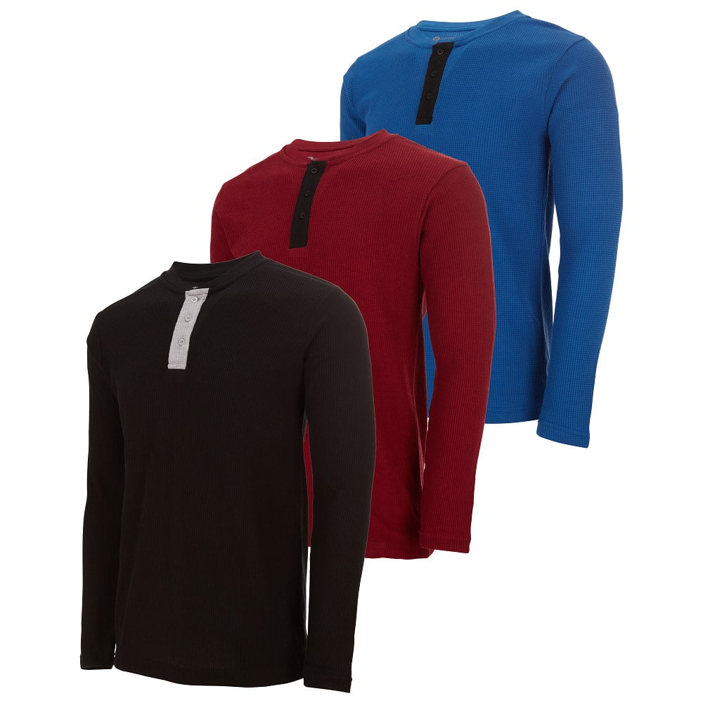 DARESAY Men's 3-Pack Thermal Long Sleeve Henley Tops with Polyester ...