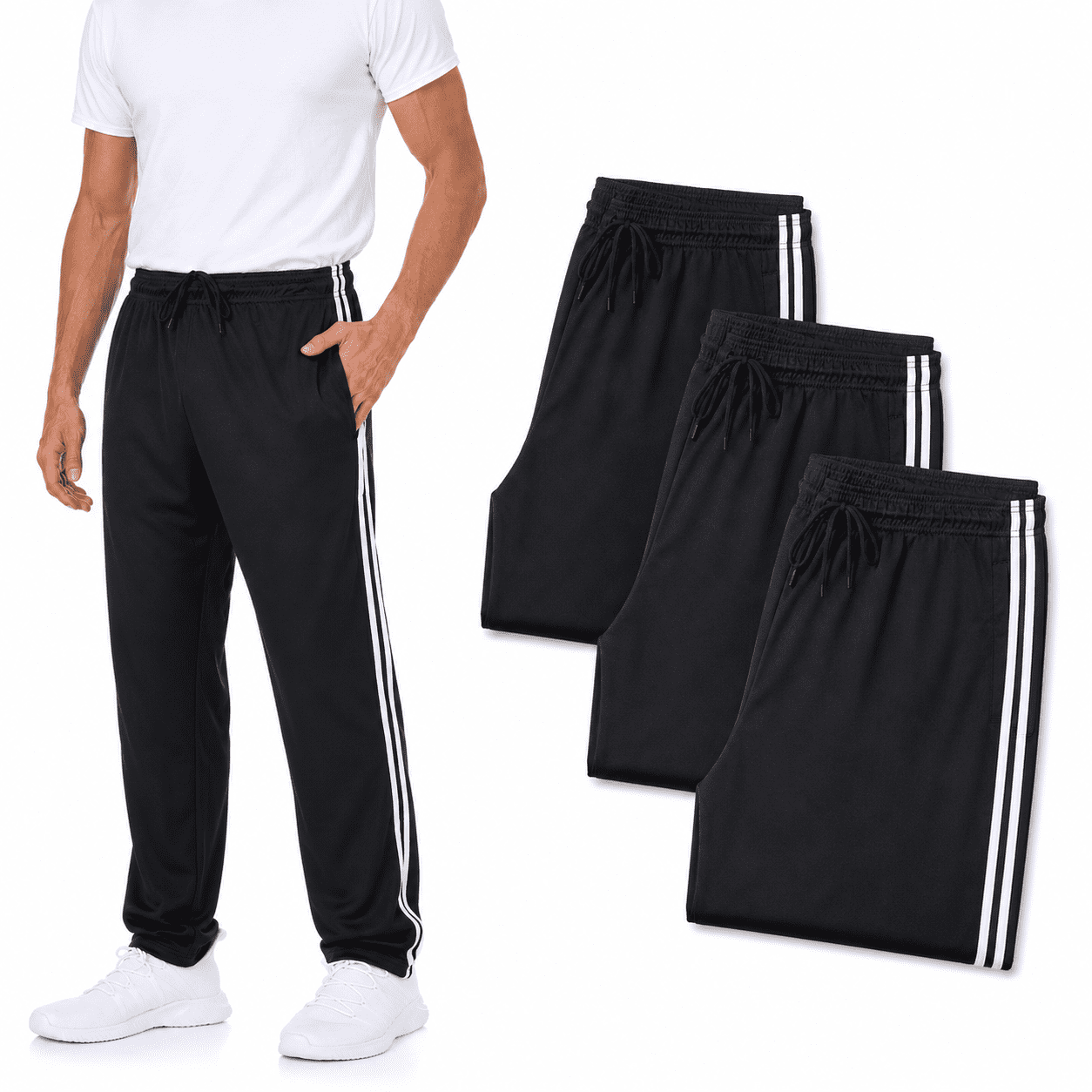 Daresay Mens Joggers, Quick-Dry Polyester Sweatpants 3-Pack, Elastic ...