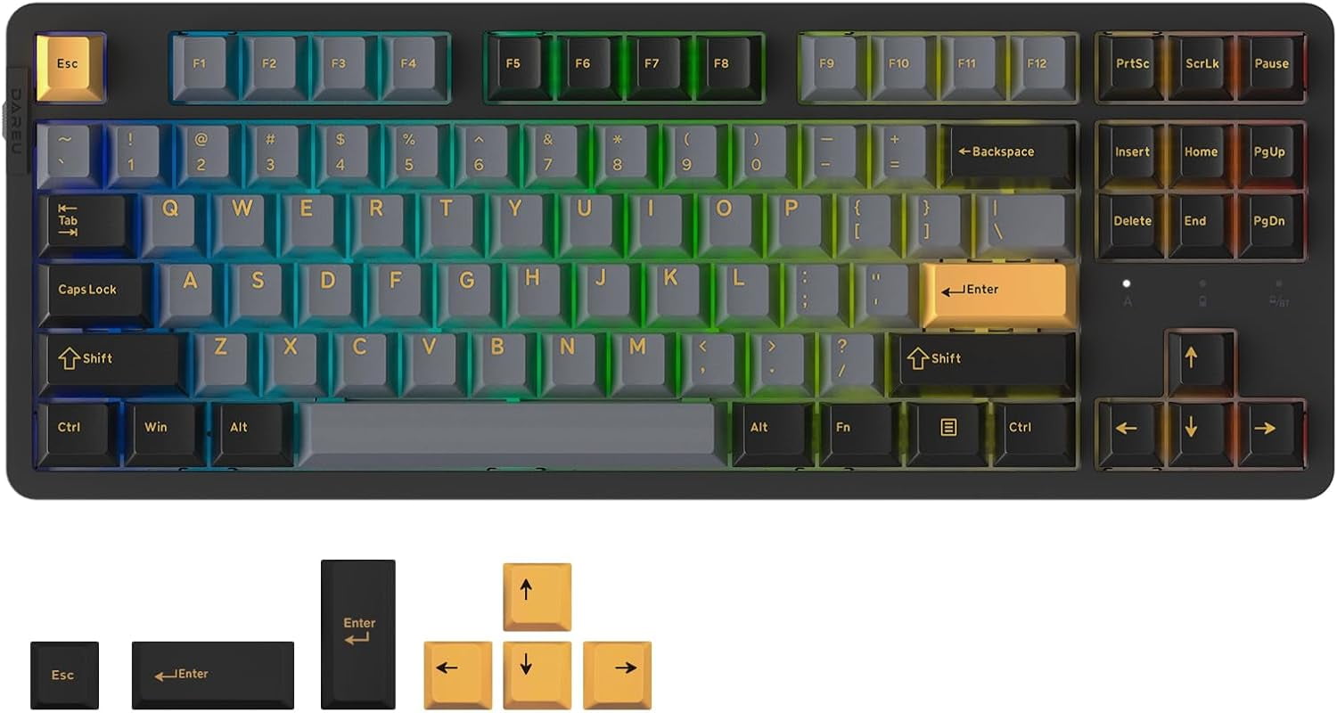 DAREU EK87PRO Wireless Gasket Mechanical Keyboard，87 Keys TKL 3 Modes(BT 5.1/2.4Ghz/Tpye-C ...